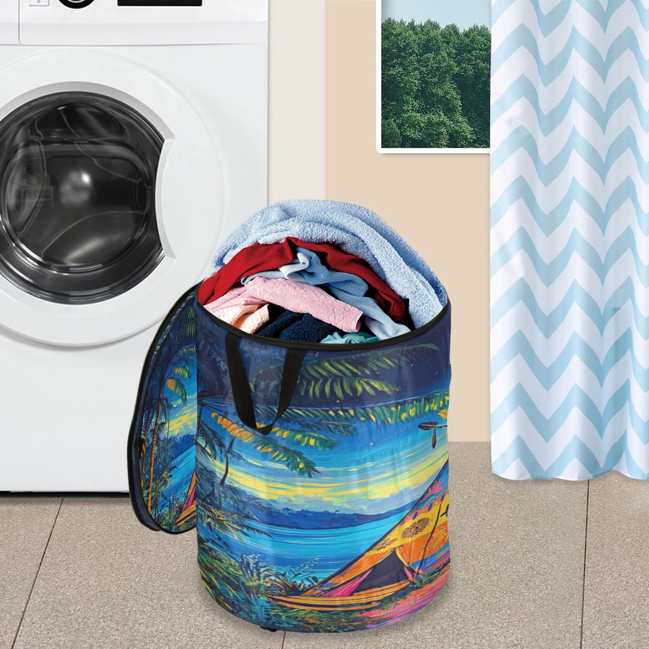 WOBOGO Jungle Tent Foldable Laundry Baskets with Carry Handle Zipper ...