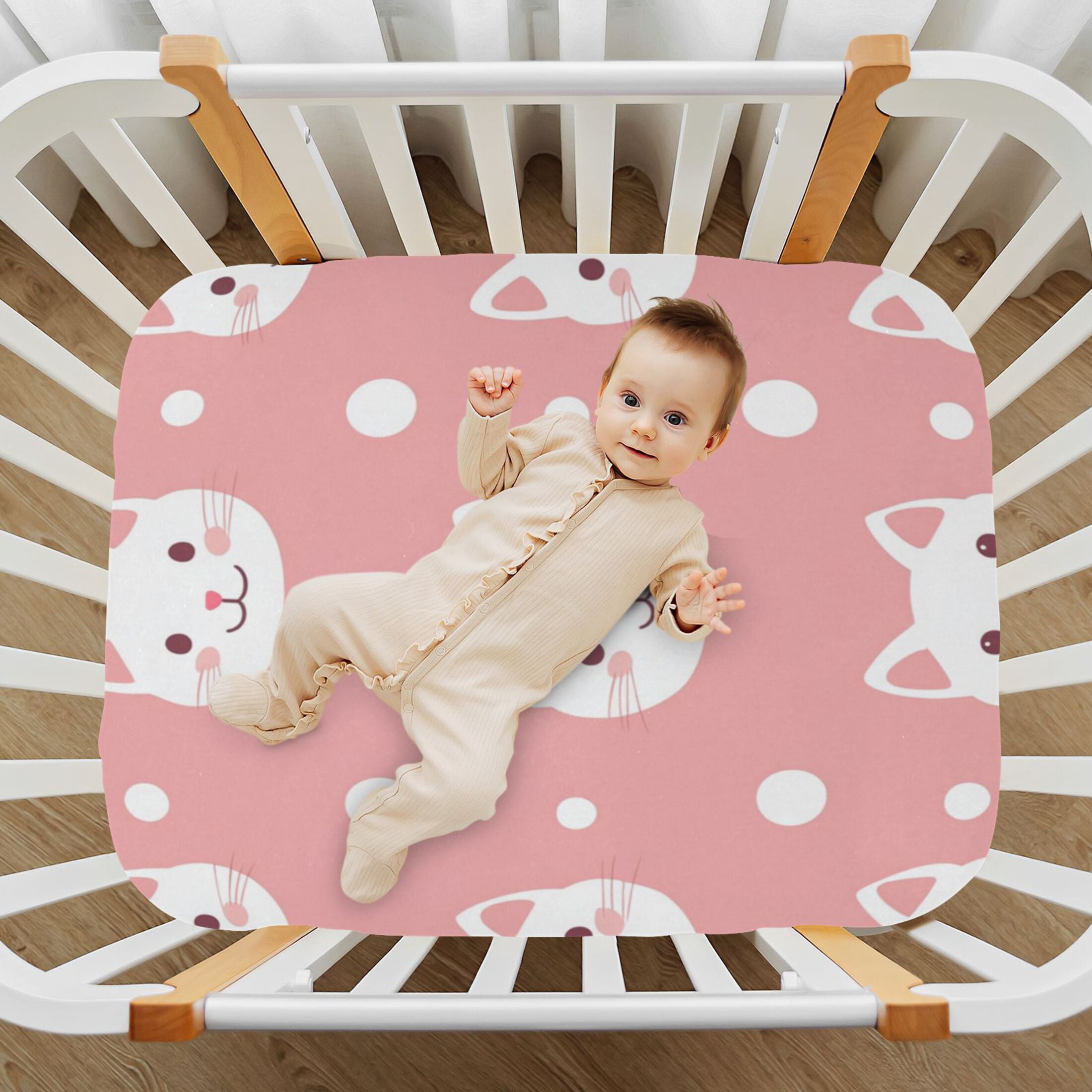 WOBOGO Kawaii Cat Face Pattern Baby Crib Sheets Super Soft Microfiber ...