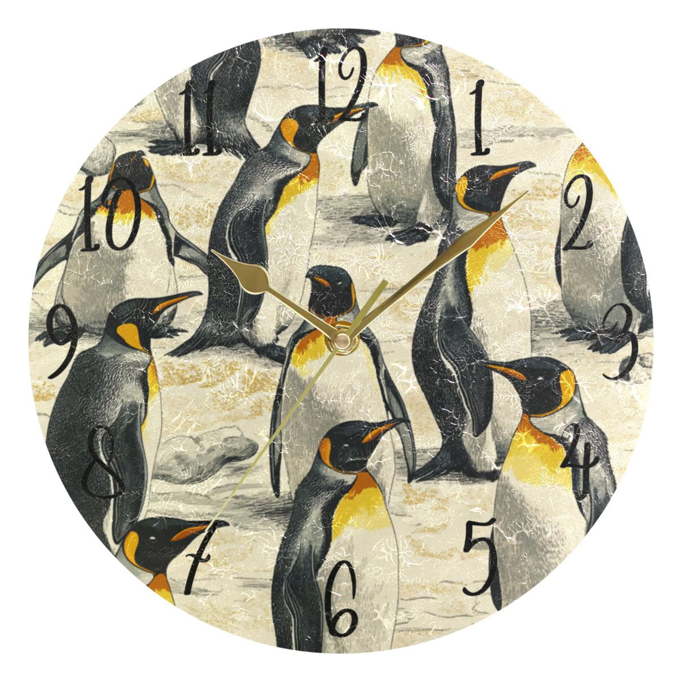 WOBOGO King Penguin Wall Clock 10in Silent Mechanism Battery Operated ...