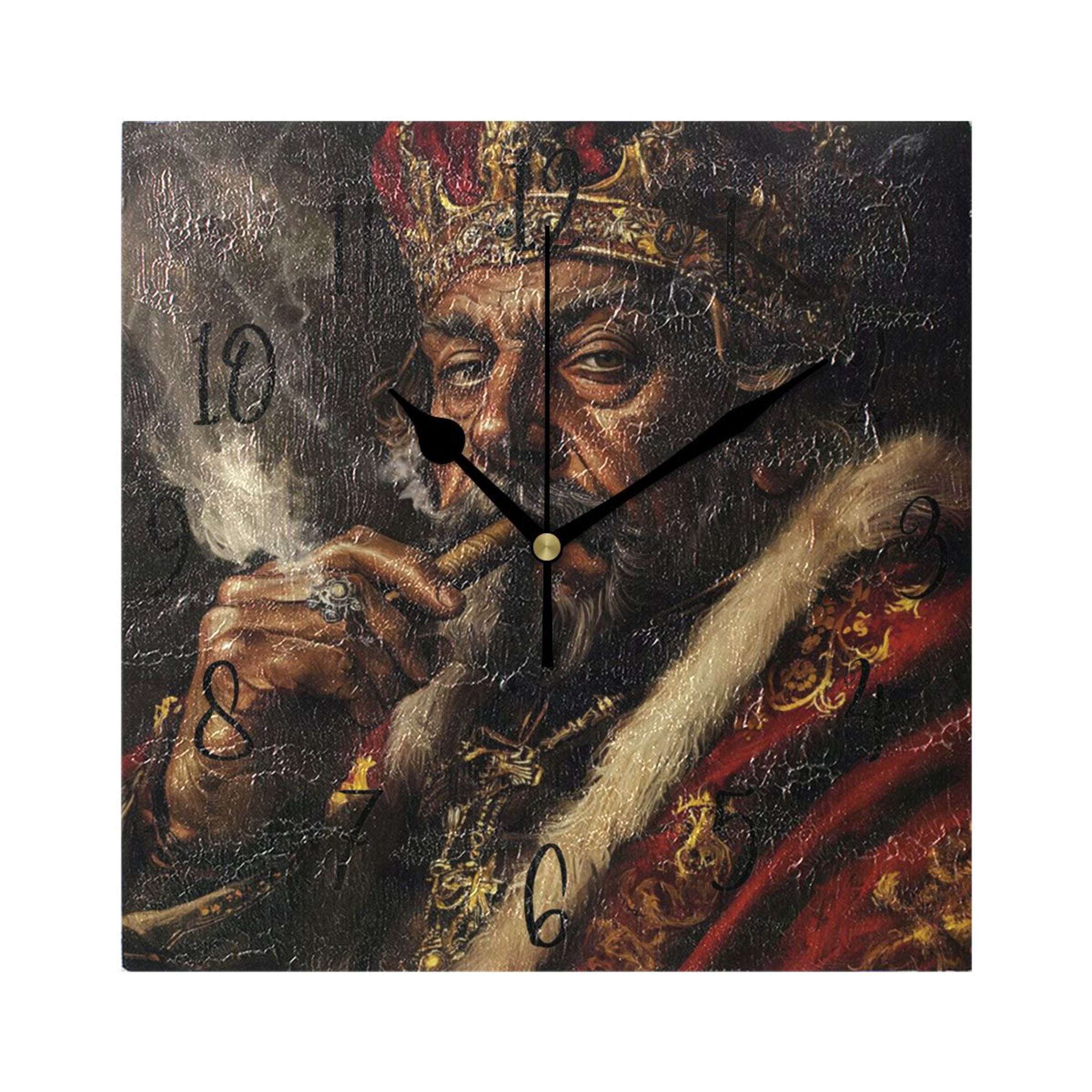 WOBOGO Kings Smoking Cigars Wall Clock 7.78 Inch Battery Operated Silent Unit Square Rustic ...