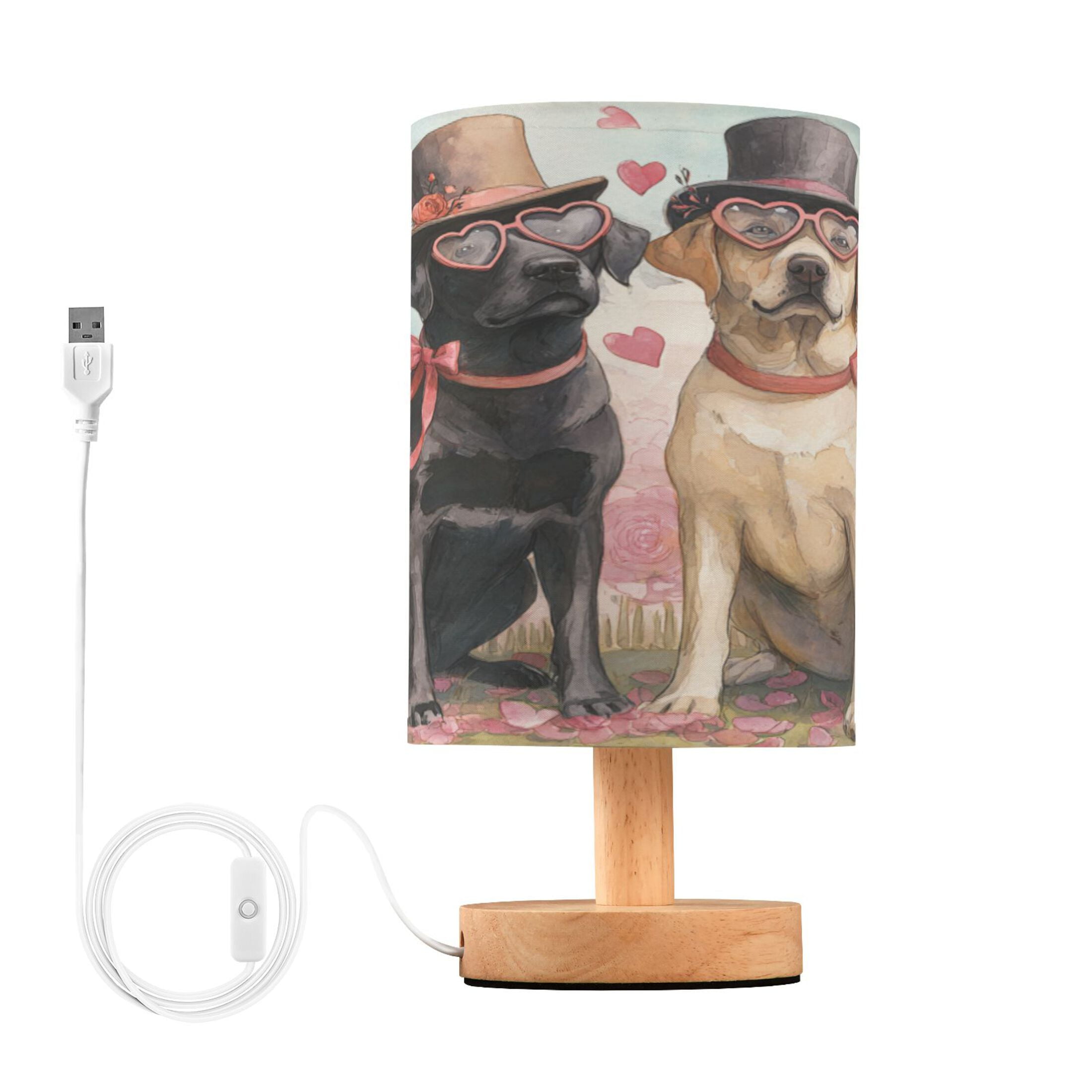 WOBOGO Labrador Dogs Bedroom Table Lamp USB Power Connector Wooden Base ...