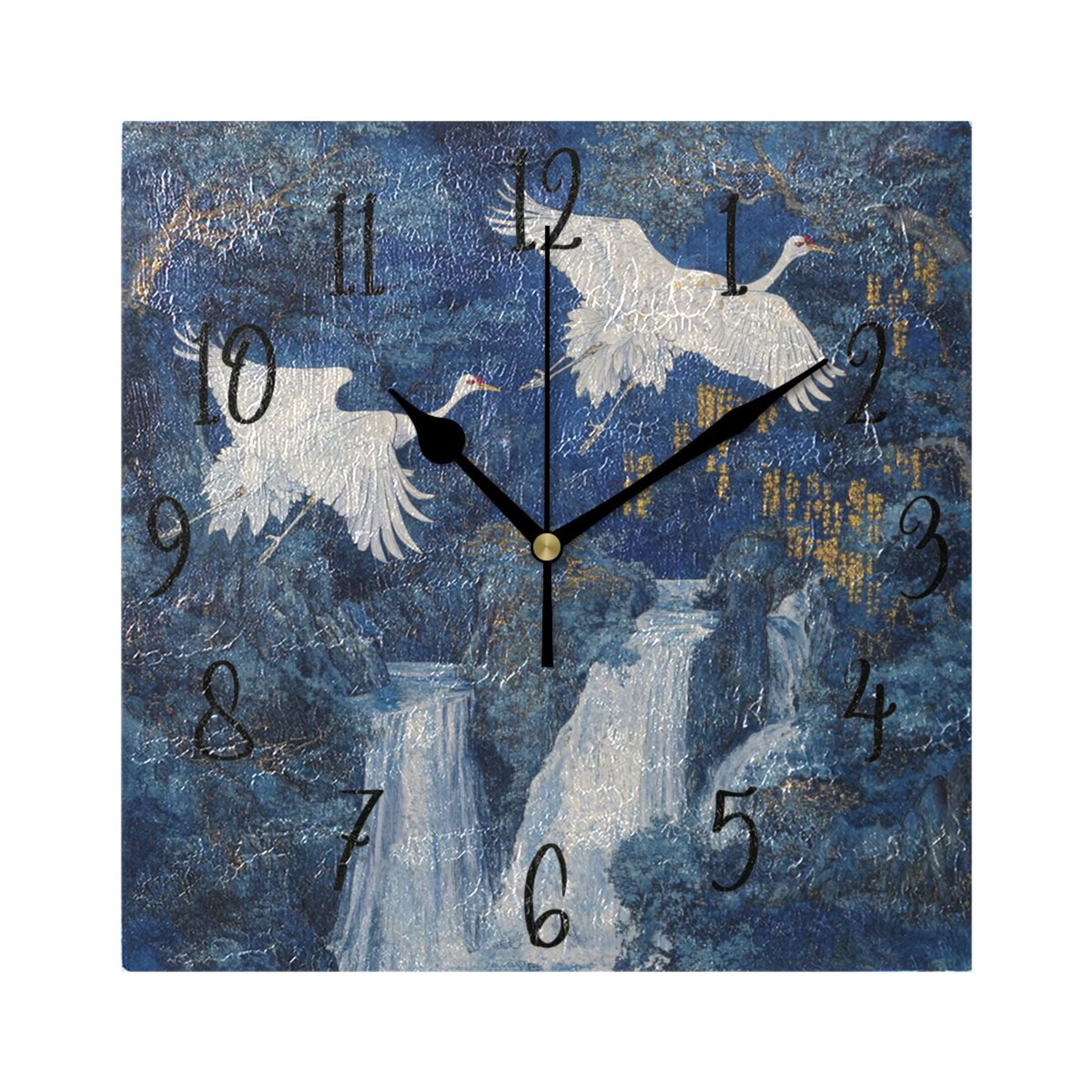 WOBOGO Land Of Wild Cranes Wall Clock 7.78 Inch Battery Operated Silent ...