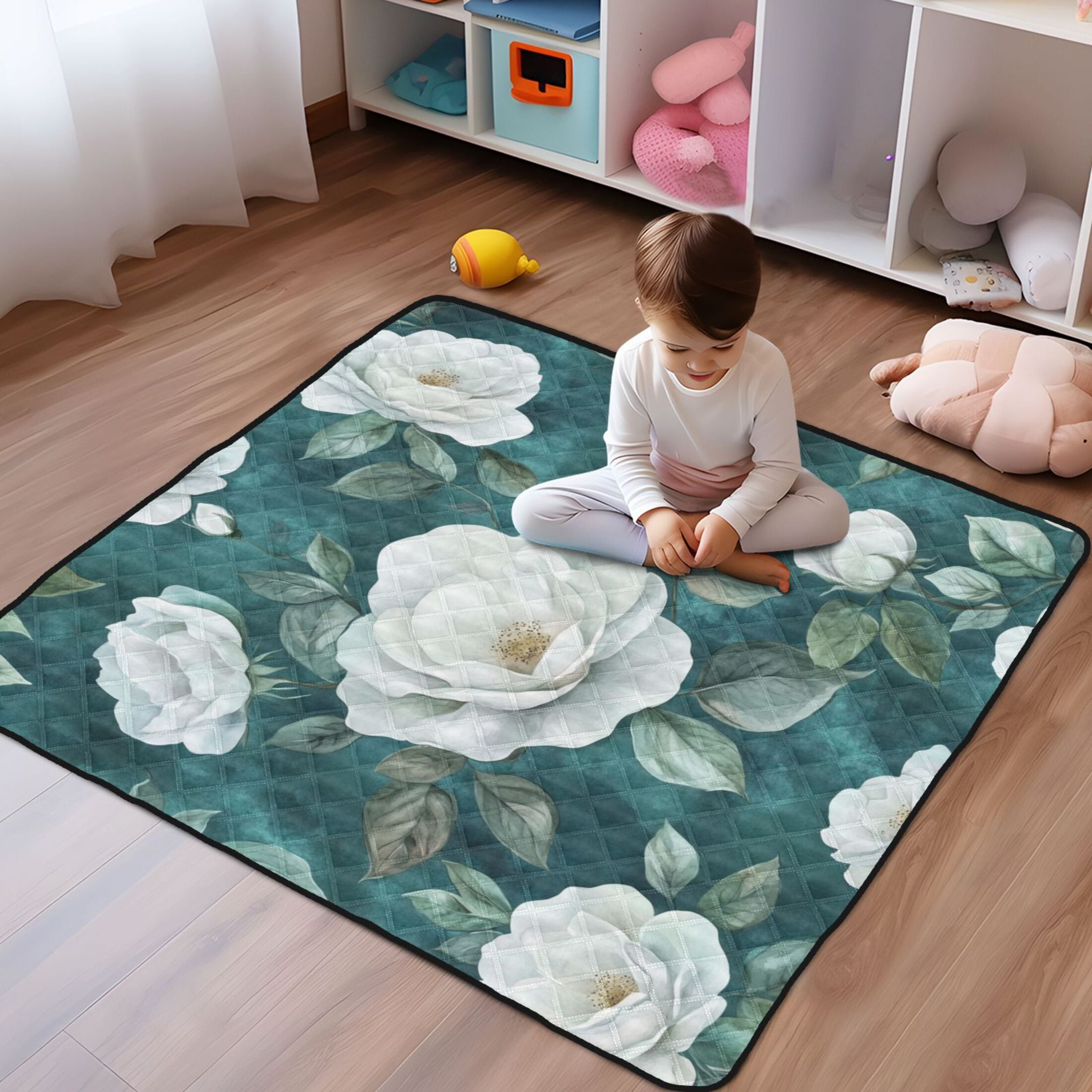 WOBOGO Large White Roses Pattern Baby Playmats Extra Large Waterproof ...