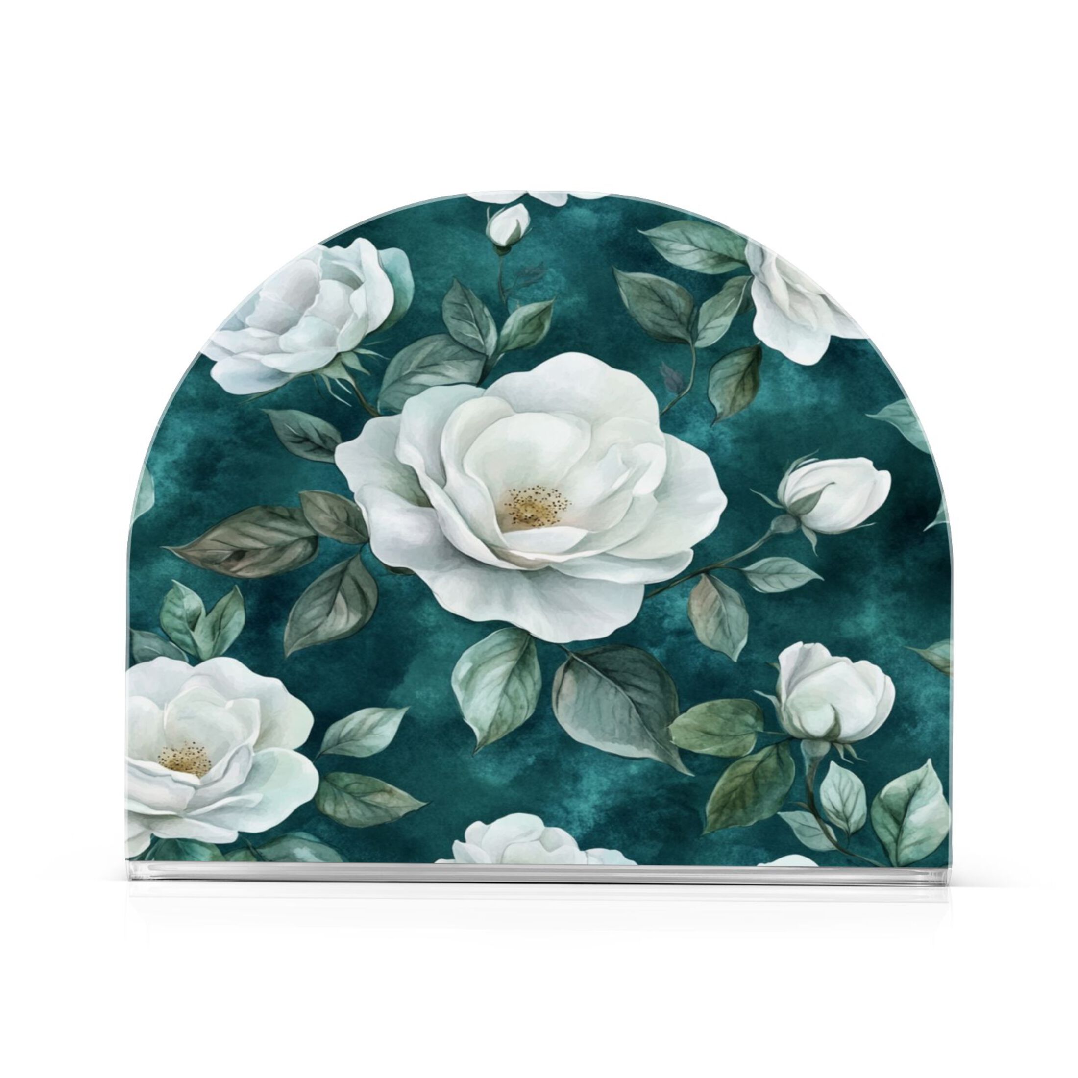 WOBOGO Large White Roses Pattern Clear Acrylic Napkin Holder Kitchen ...