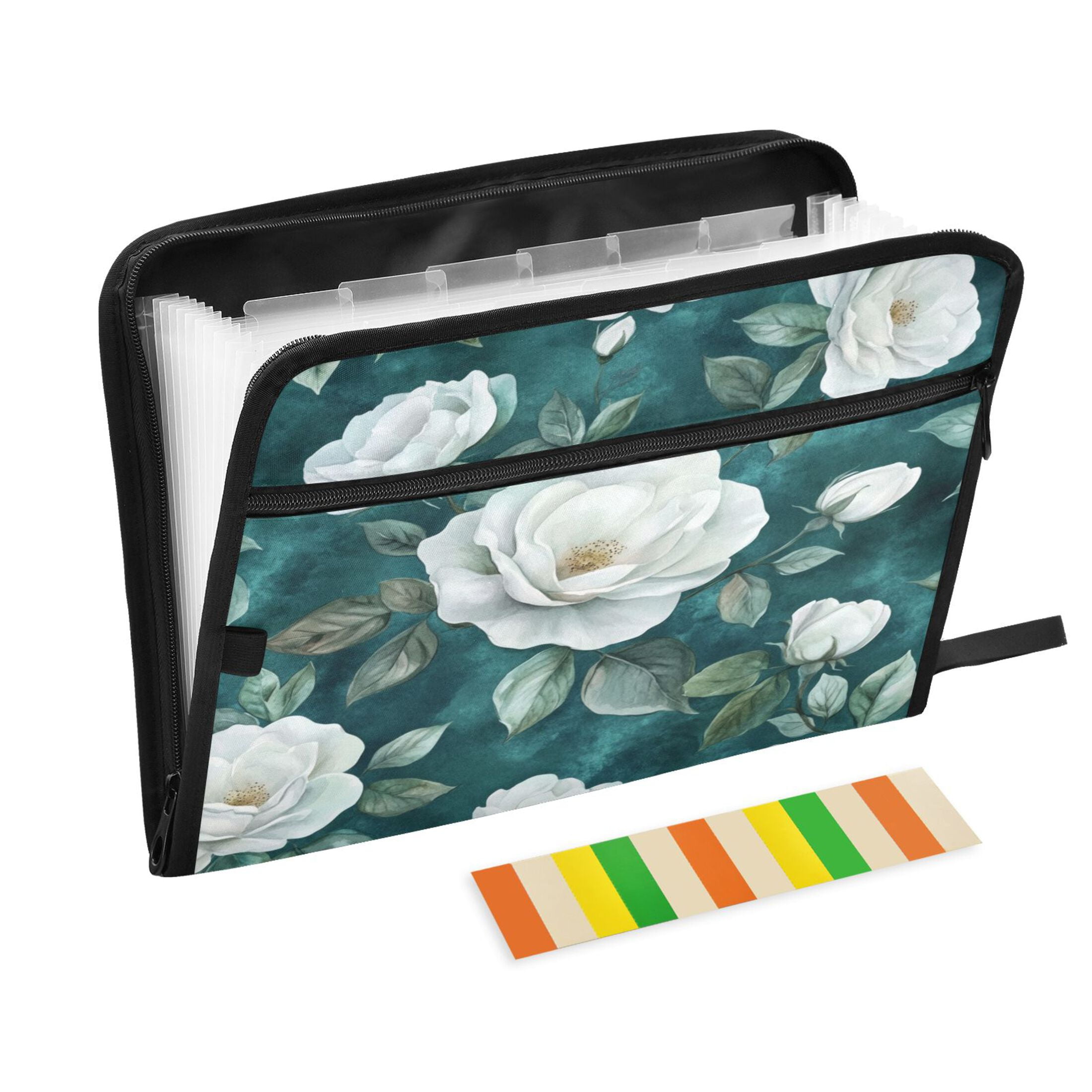 WOBOGO Large White Roses Pattern Expanding File Folder Letter Size ...