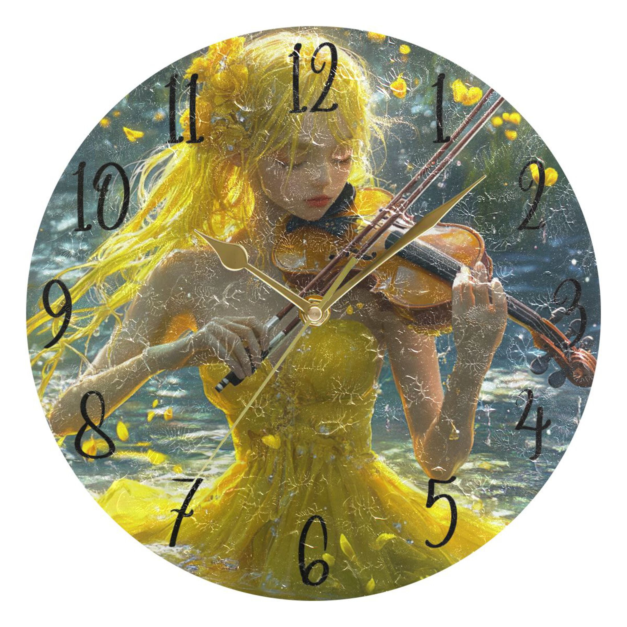 WOBOGO Lass Playing Violin on The Water Wall Clock 10in Silent ...