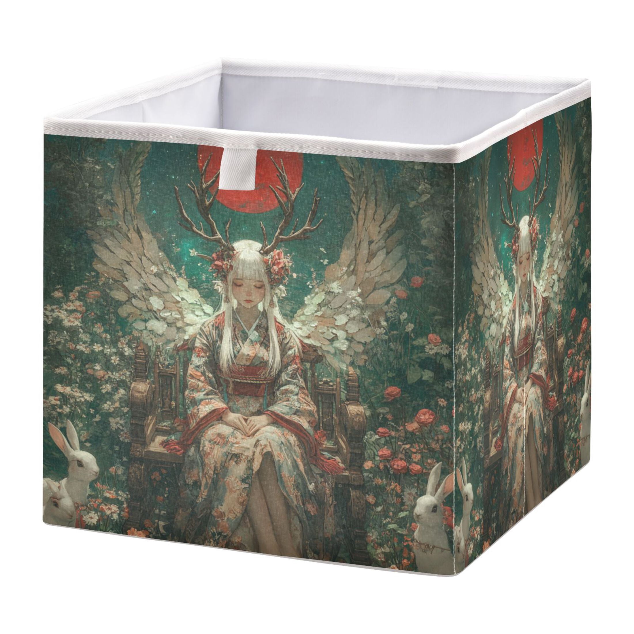 WOBOGO Lass with Antlers and White Wings Storage Basket Foldable Easy ...