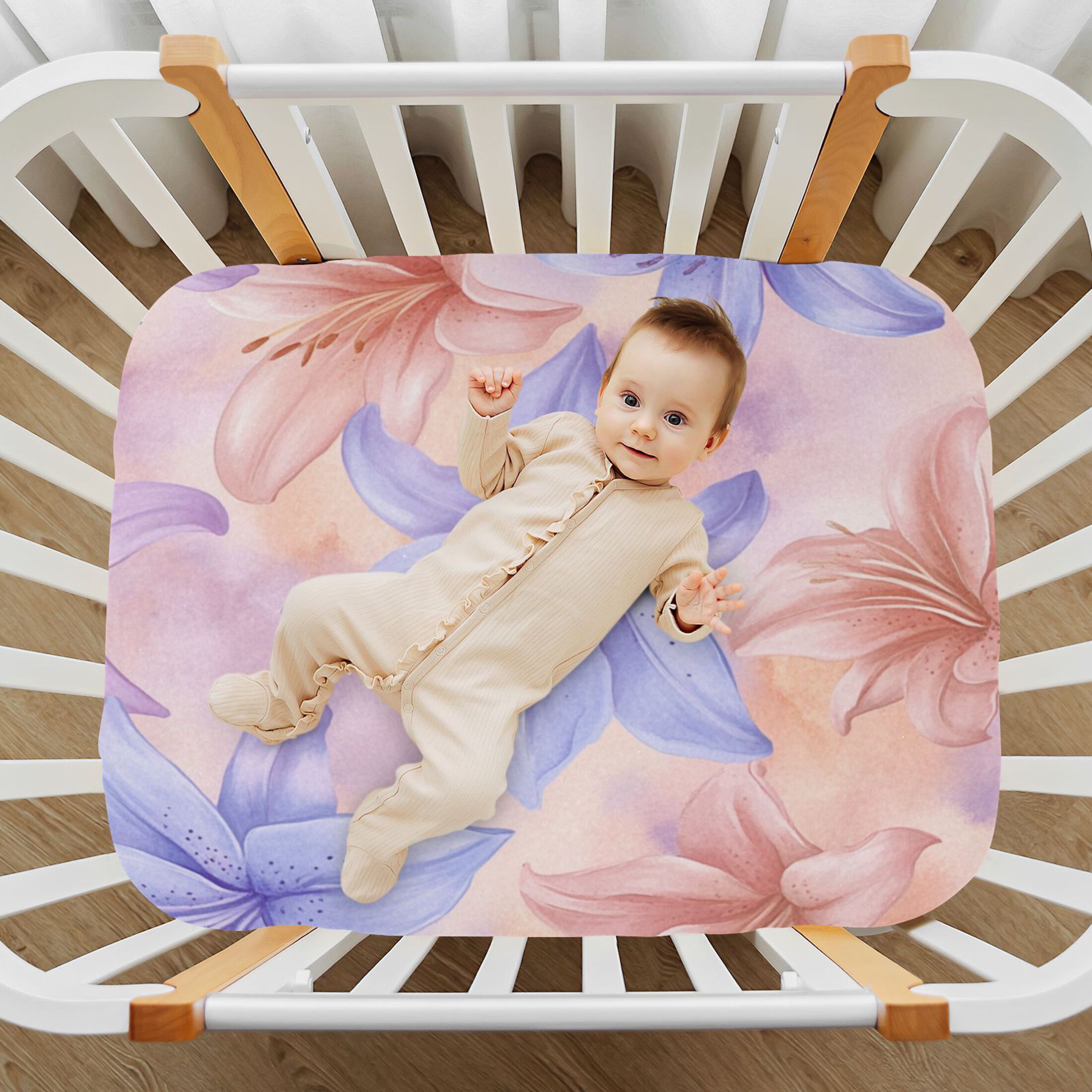 WOBOGO Lavender Tones Depicting Blooming Lilies Baby Crib Sheets Super Soft Microfiber Playard ...