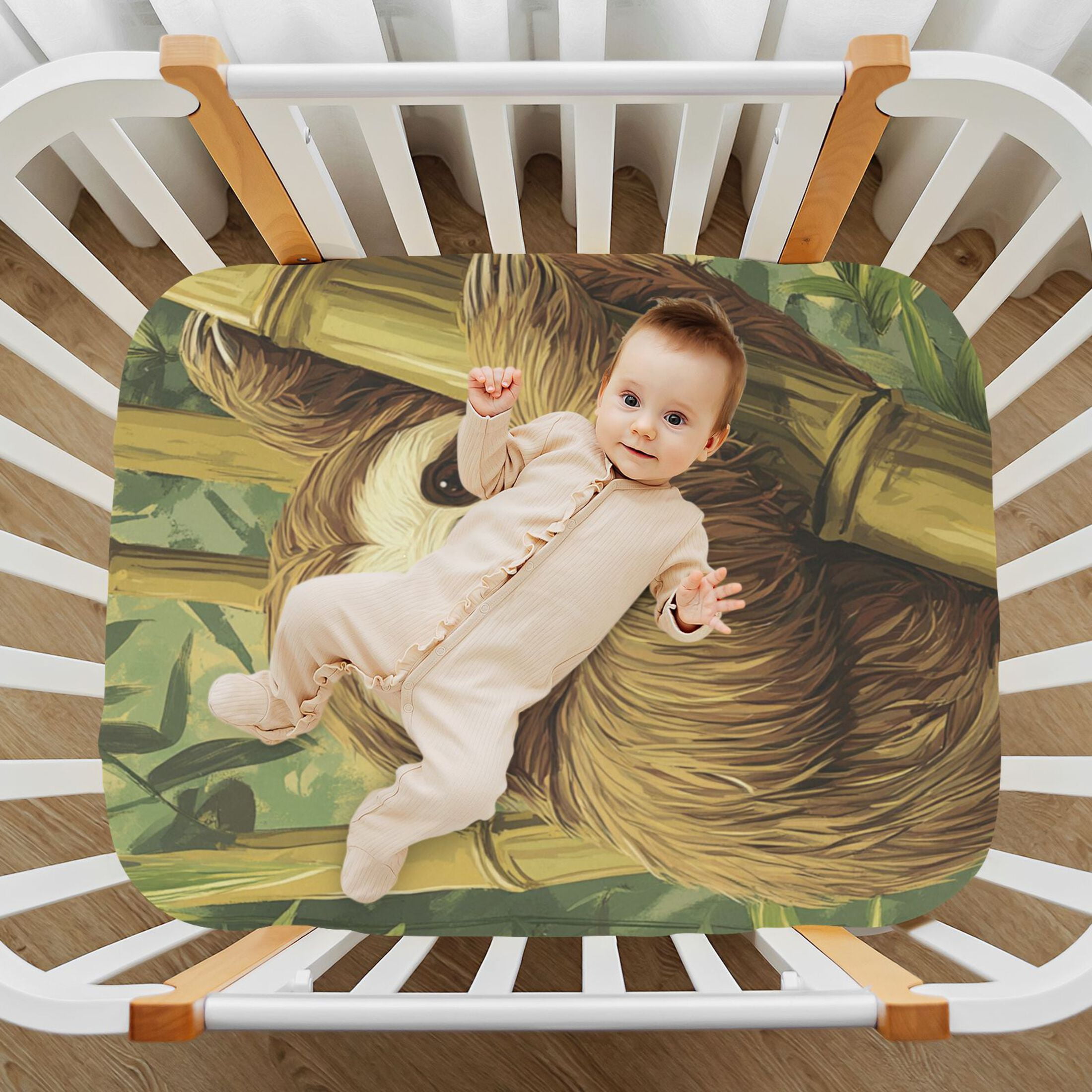 WOBOGO Lazy Sloth Baby Crib Sheets Super Soft Microfiber Playard Sheet ...