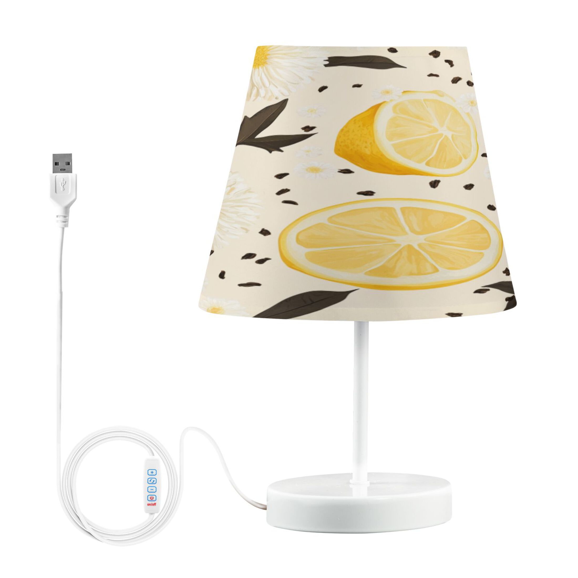WOBOGO Lemon Chamomile Pattern Table Lamps Bedroom 3-Speed Dimmable ...