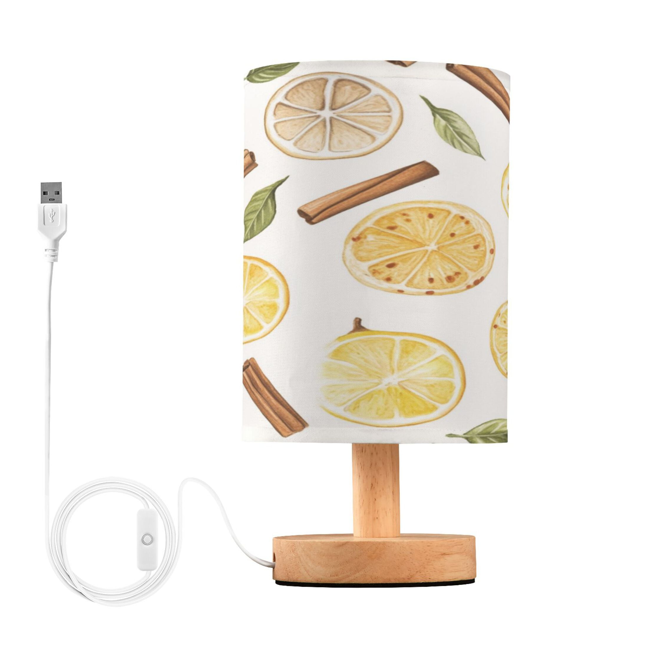 WOBOGO Lemon Cinnamon Pattern Bedroom Table Lamp USB Power Connector ...