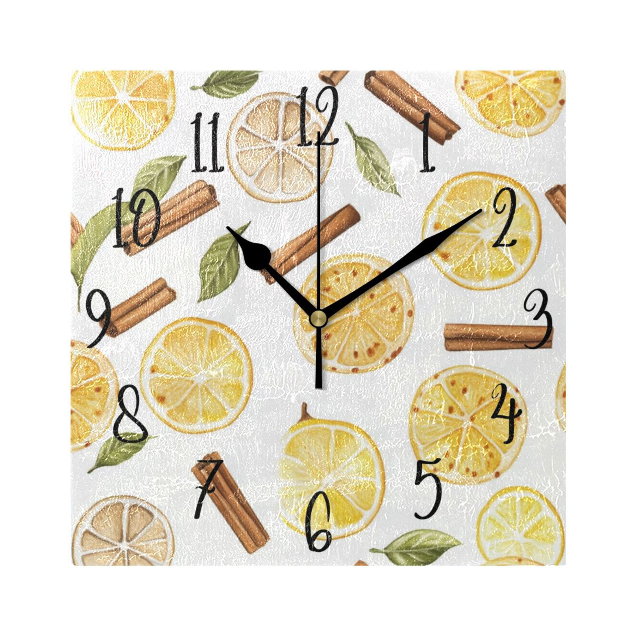 WOBOGO Lemon Cinnamon Pattern Wall Clock 7.78 Inch Battery Operated ...