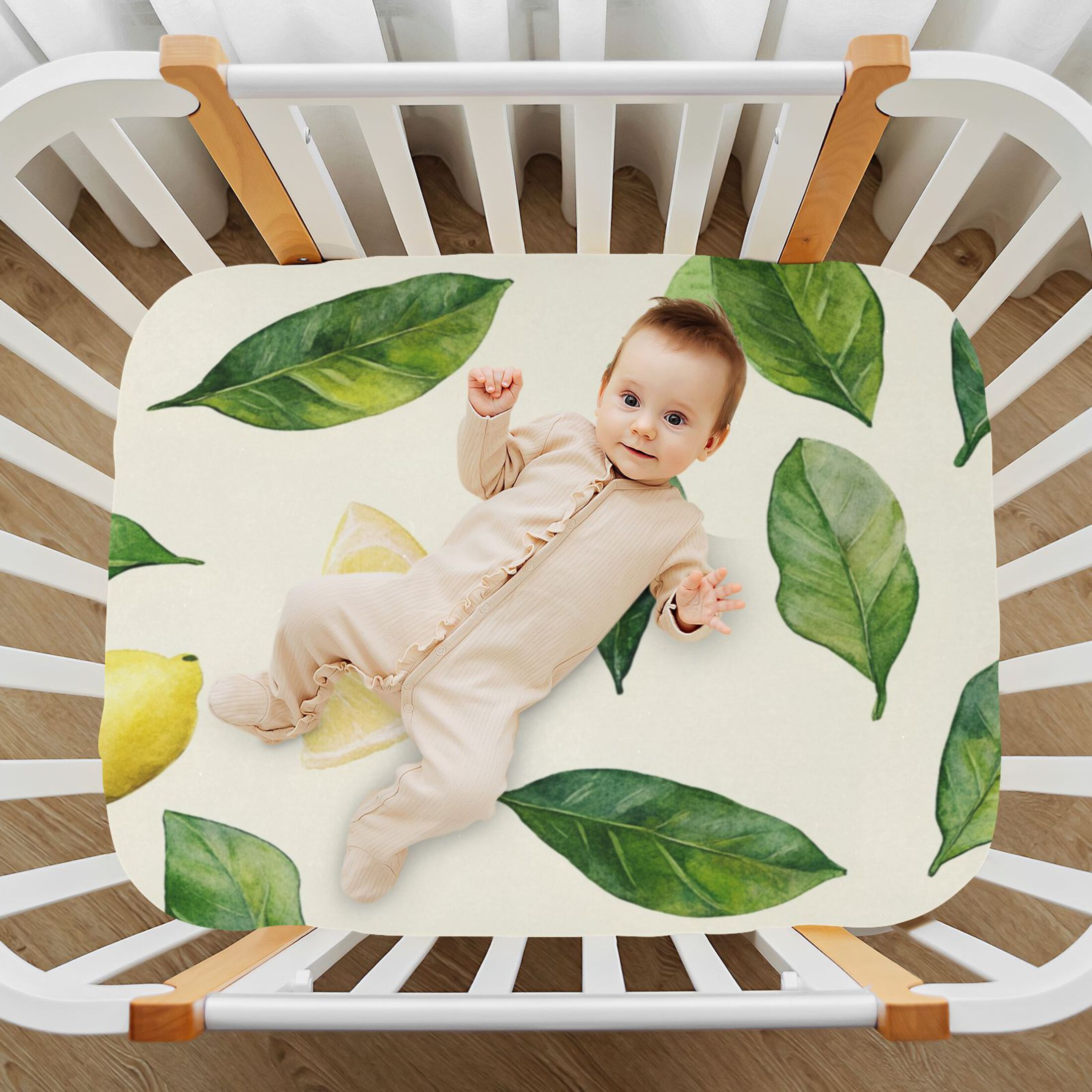 WOBOGO Lemon Leaf Baby Crib Sheets Super Soft Microfiber Playard Sheet ...