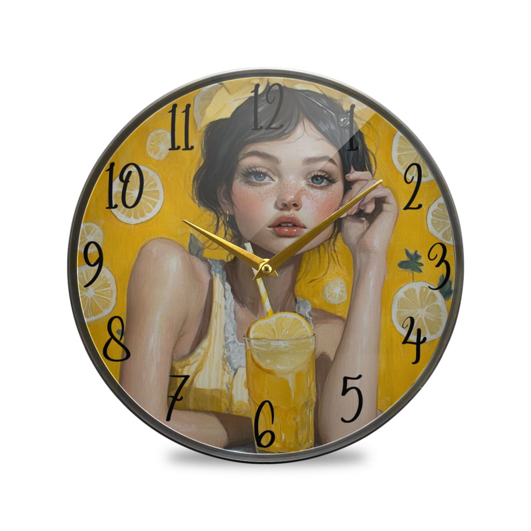 WOBOGO Lemonade Lass Acrylic Wall Clock Battery Operated 11.9in Silent ...
