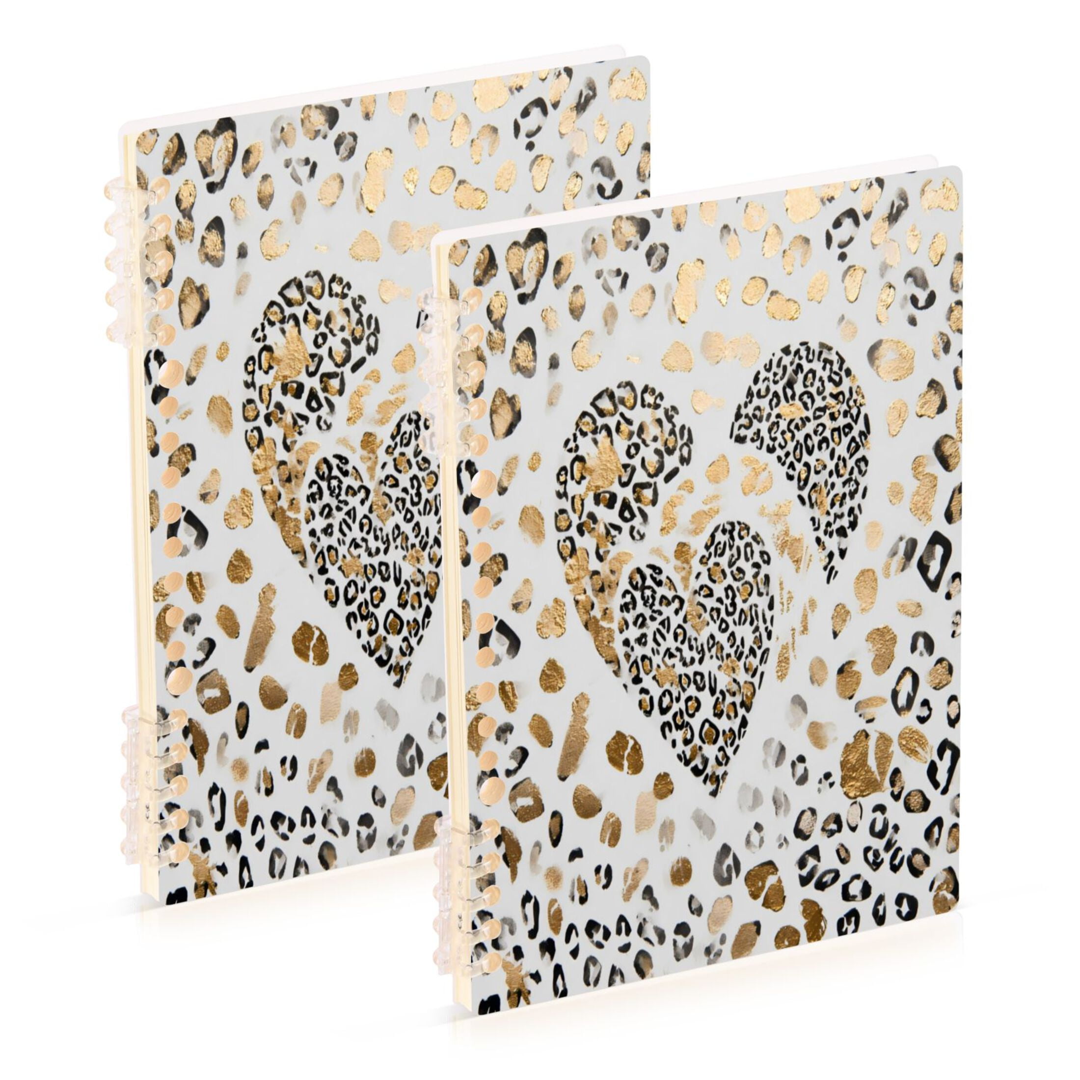 WOBOGO Leopard Print Heart Notebook College Horizontal Grid Paper Ink ...