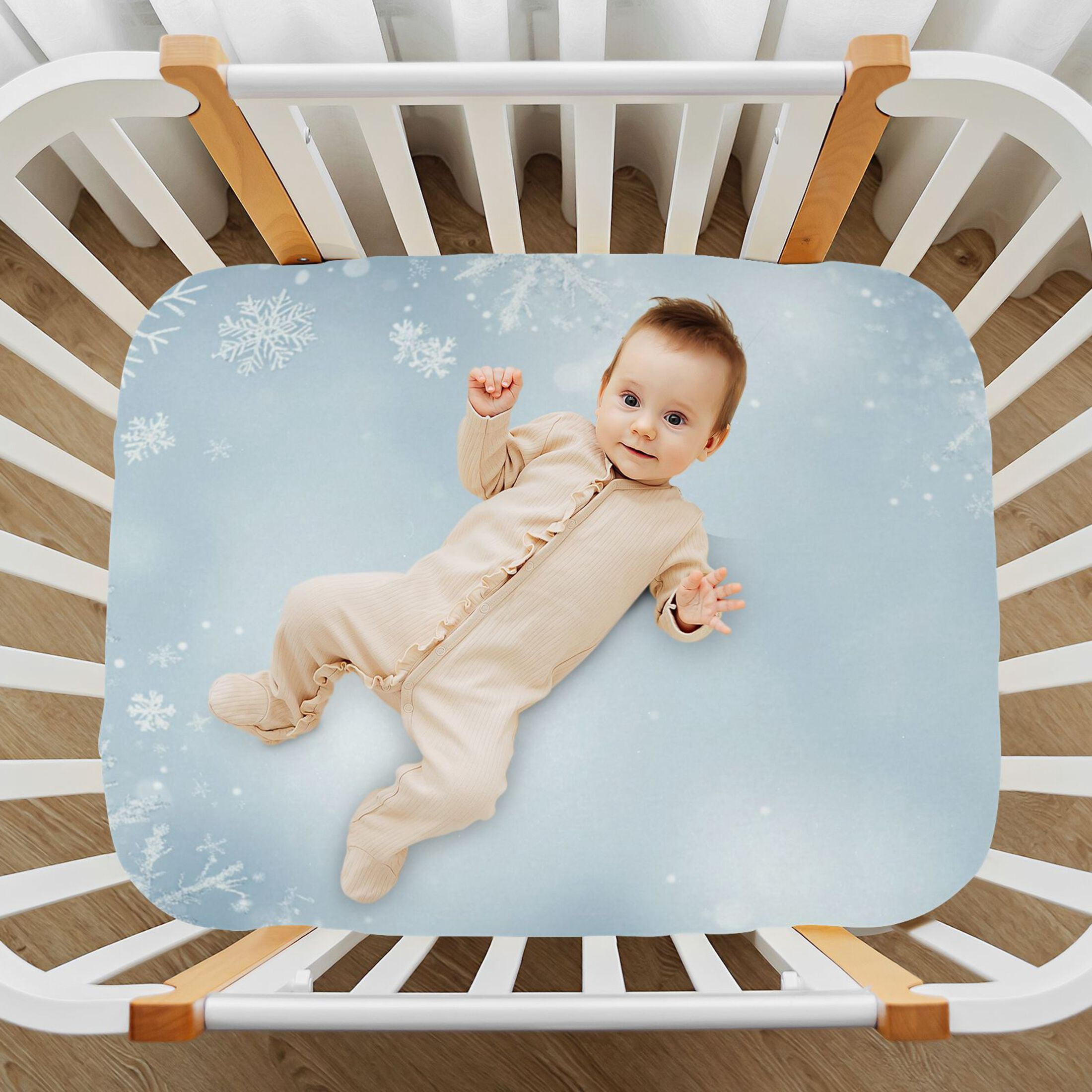 WOBOGO Light Blue Background with Snowflakes Baby Crib Sheets Super ...