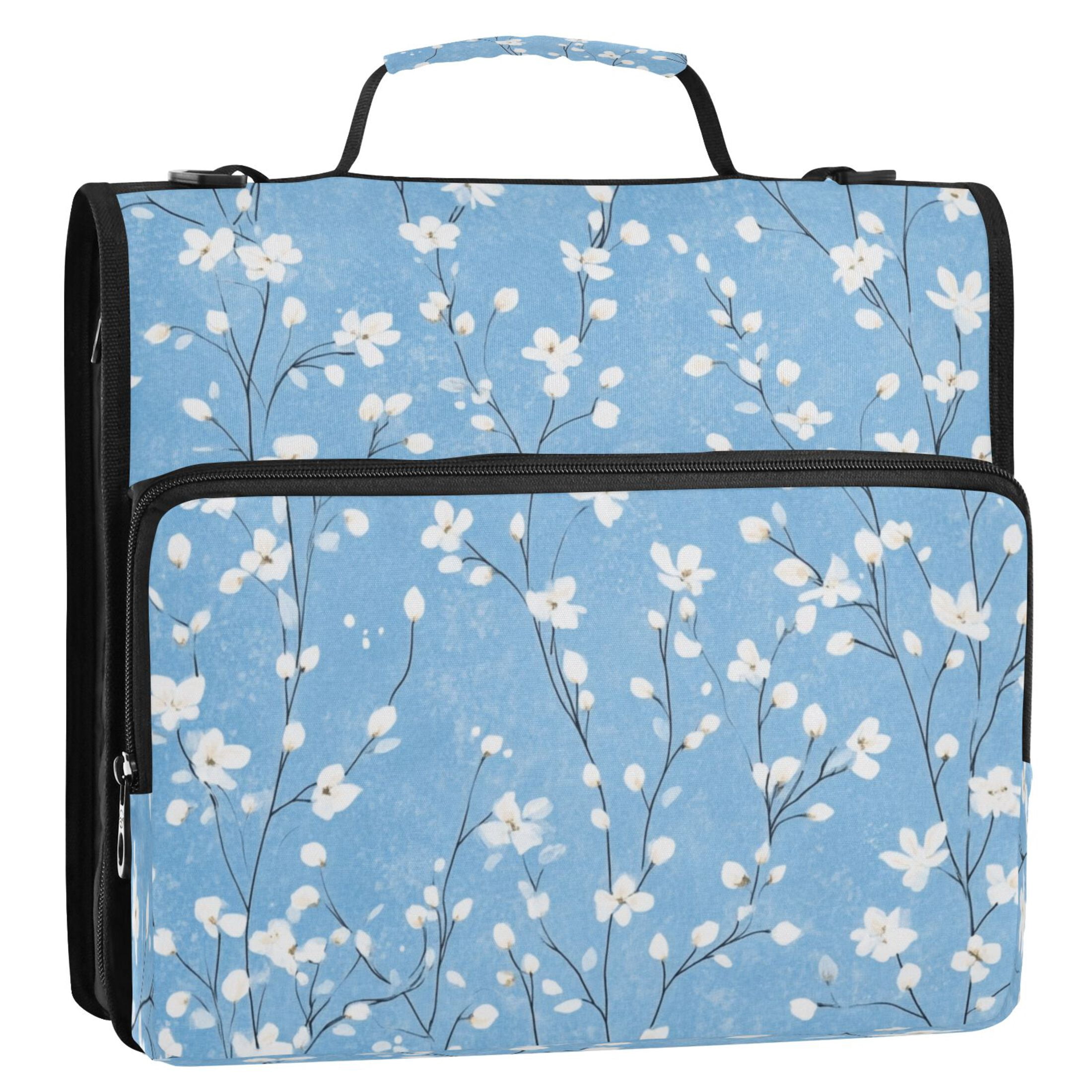 WOBOGO Light Blue Background with White Floral Pattern Ring Binder Bag ...