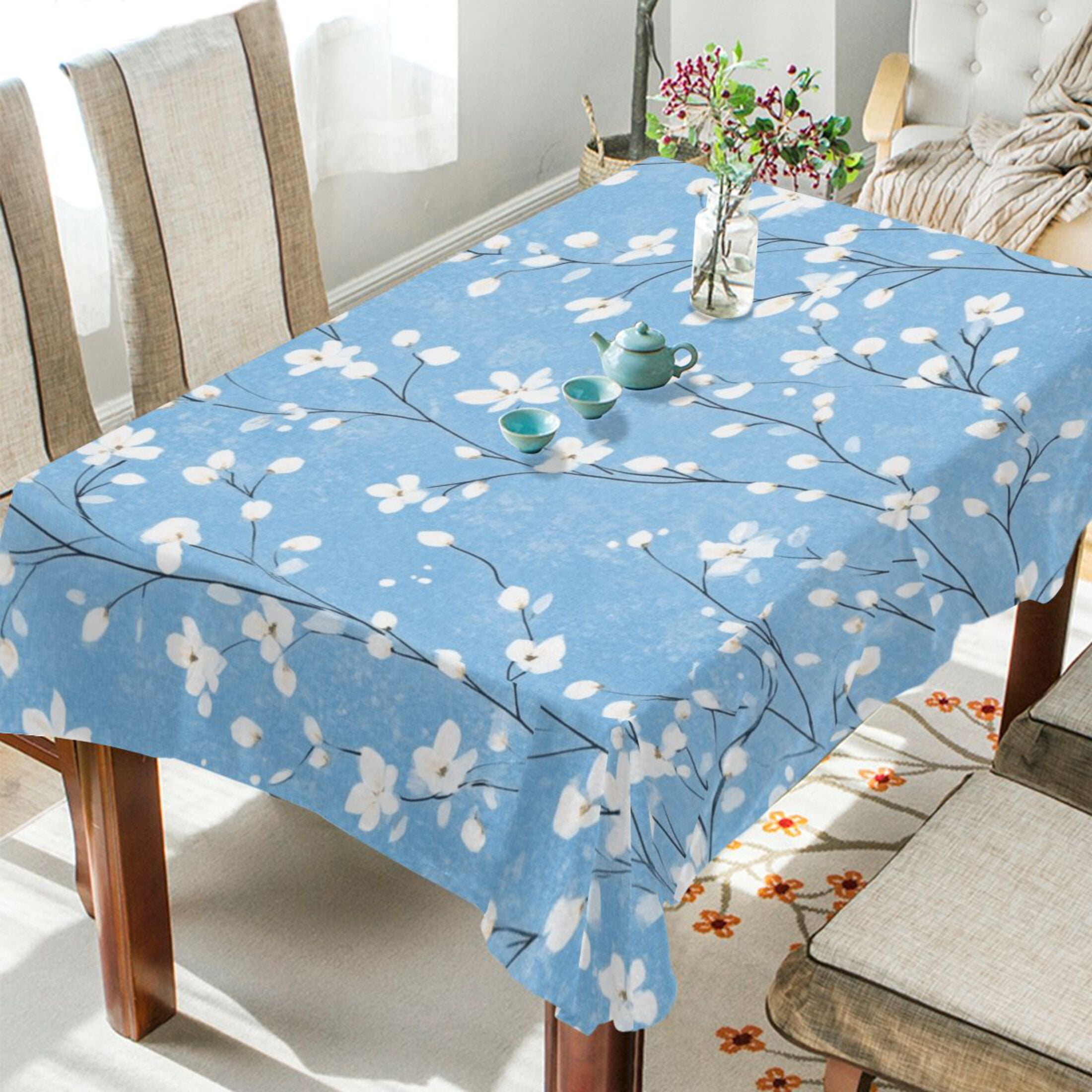 WOBOGO Light Blue Background with White Floral Pattern Square ...