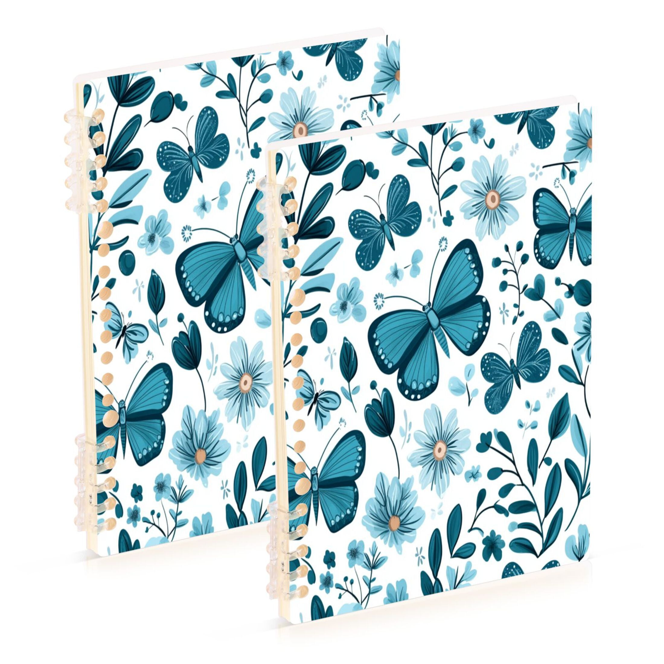 WOBOGO Light Blue Butterflies Flowers and Leaves Notebook College ...