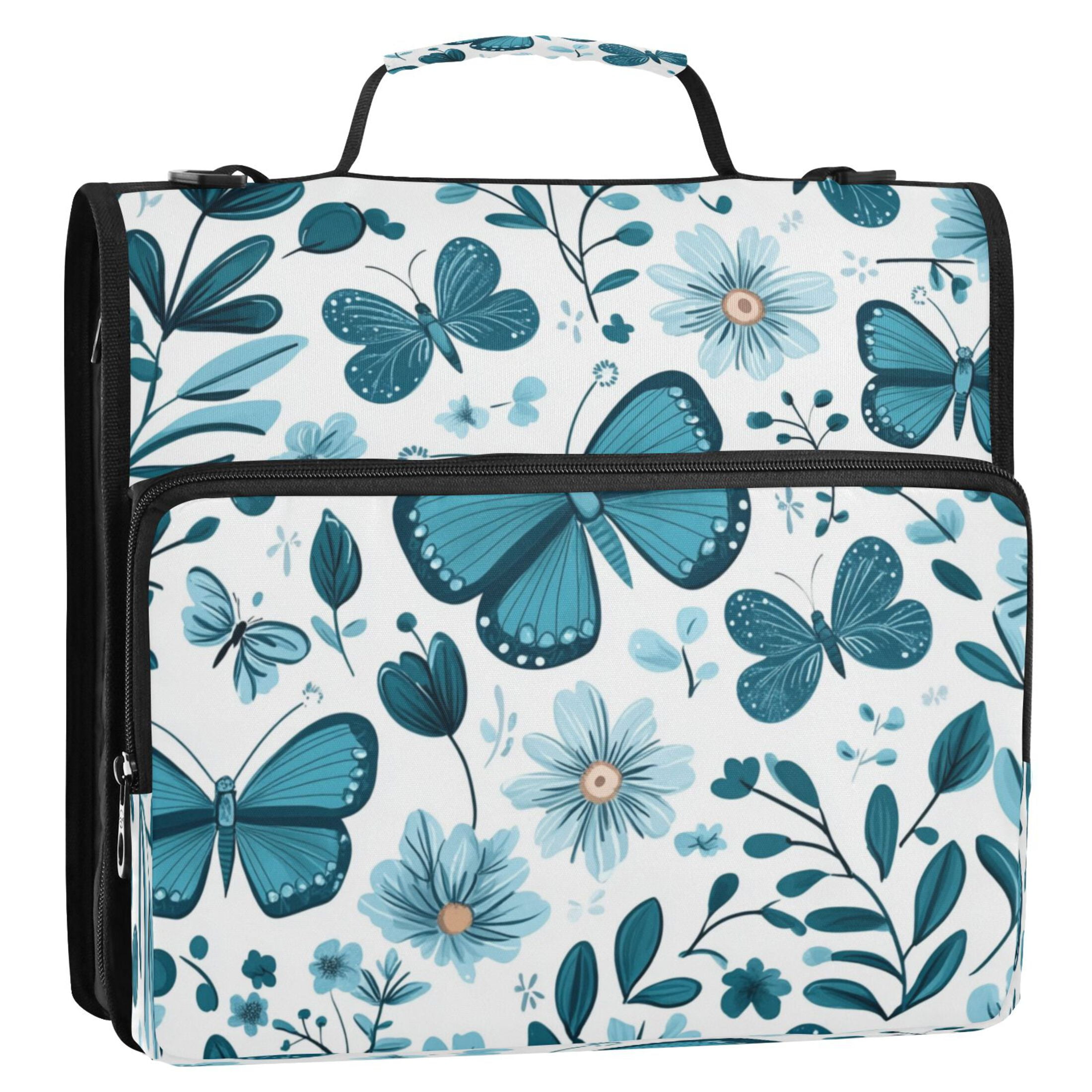 WOBOGO Light Blue Butterflies Flowers and Leaves Ring Binder Bag 1.5in ...