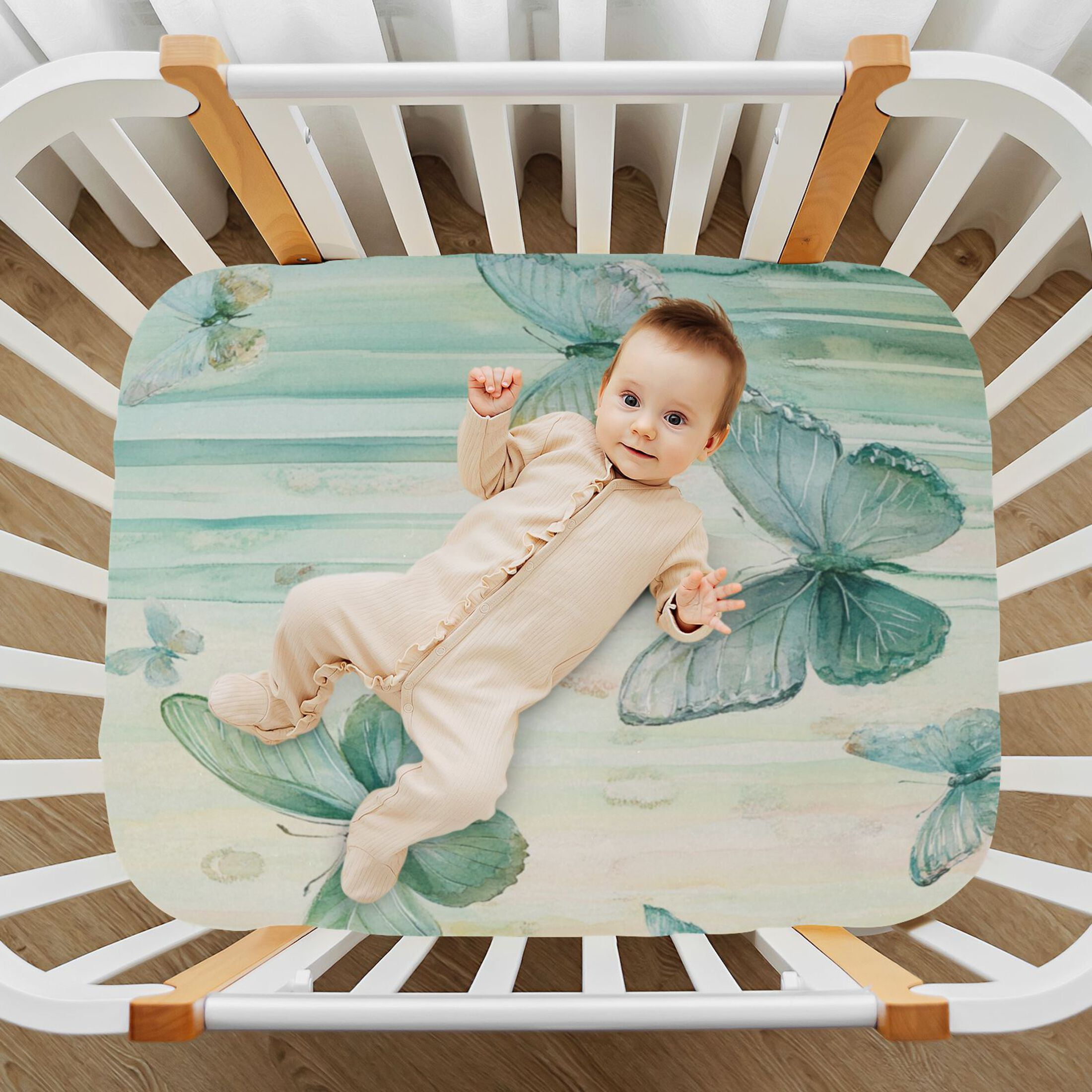 WOBOGO Light Green Butterfly Baby Crib Sheets Super Soft Microfiber ...