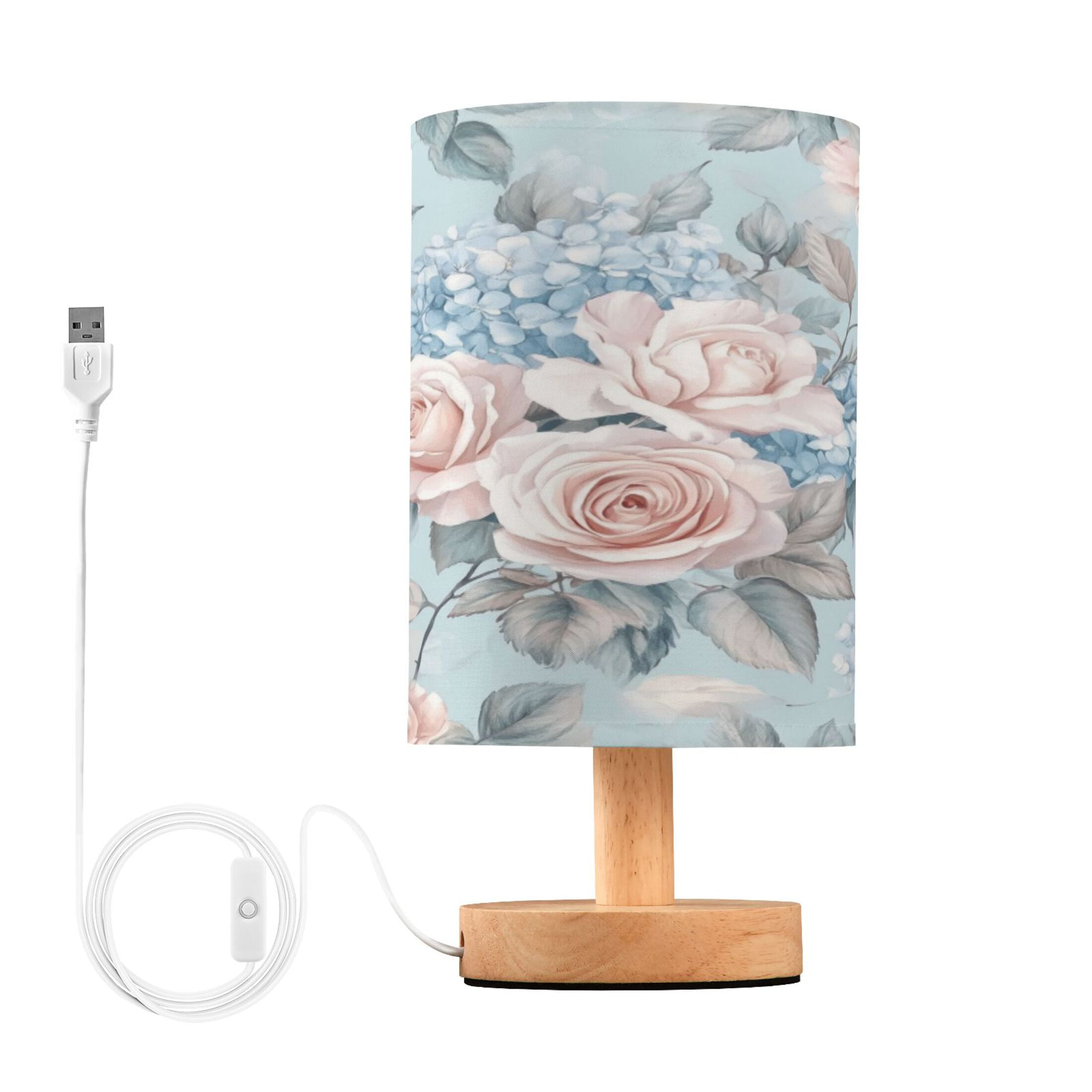 WOBOGO Light Pink Rose Pattern Bedroom Table Lamp USB Power Connector ...