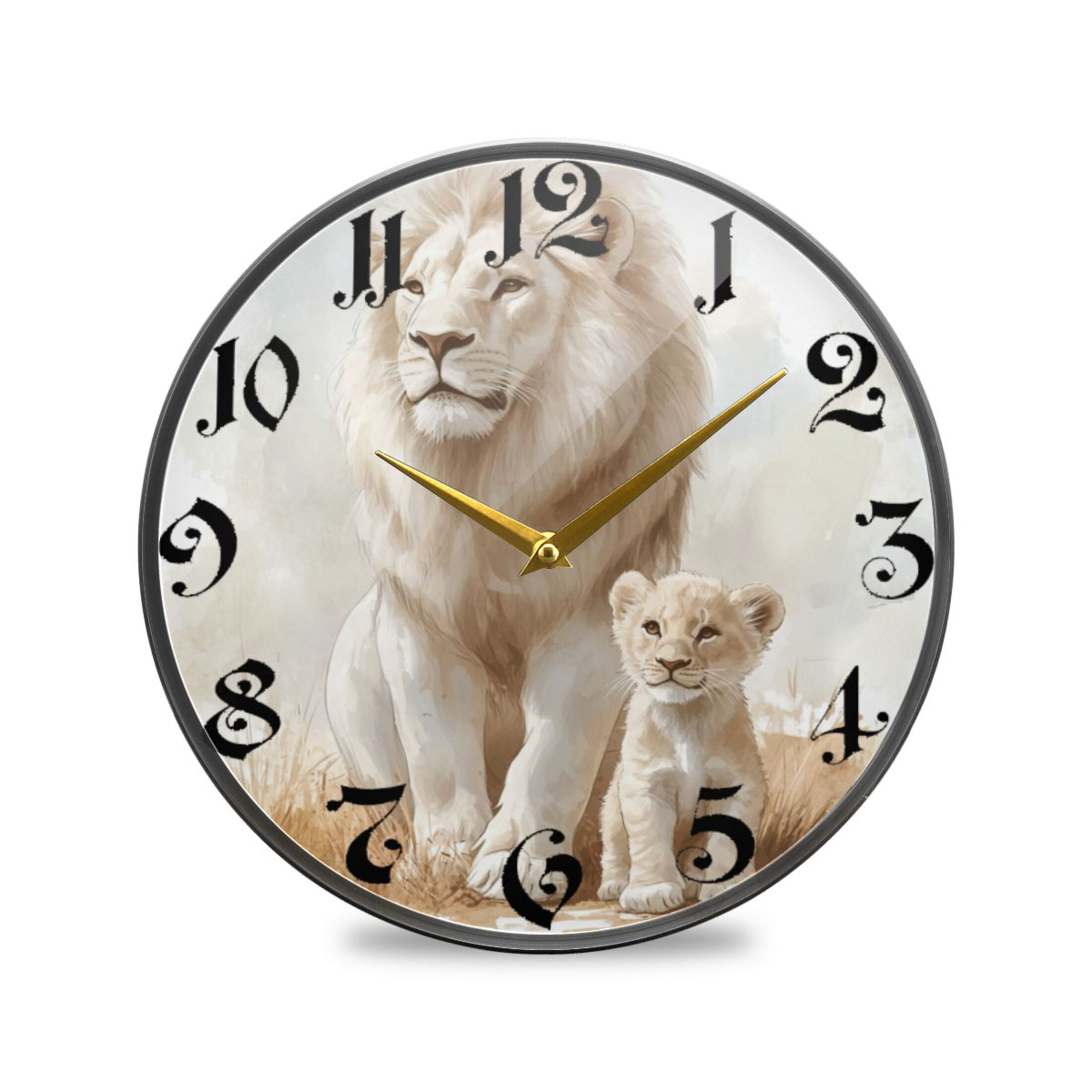WOBOGO Lion and Its Cub Acrylic Wall Clock Battery Operated 9.5in ...