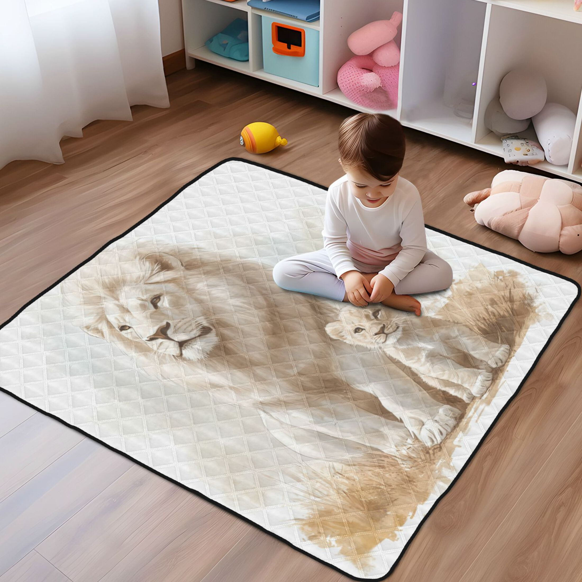 WOBOGO Lion and Its Cub Baby Playmats Extra Large Waterproof Rollable ...
