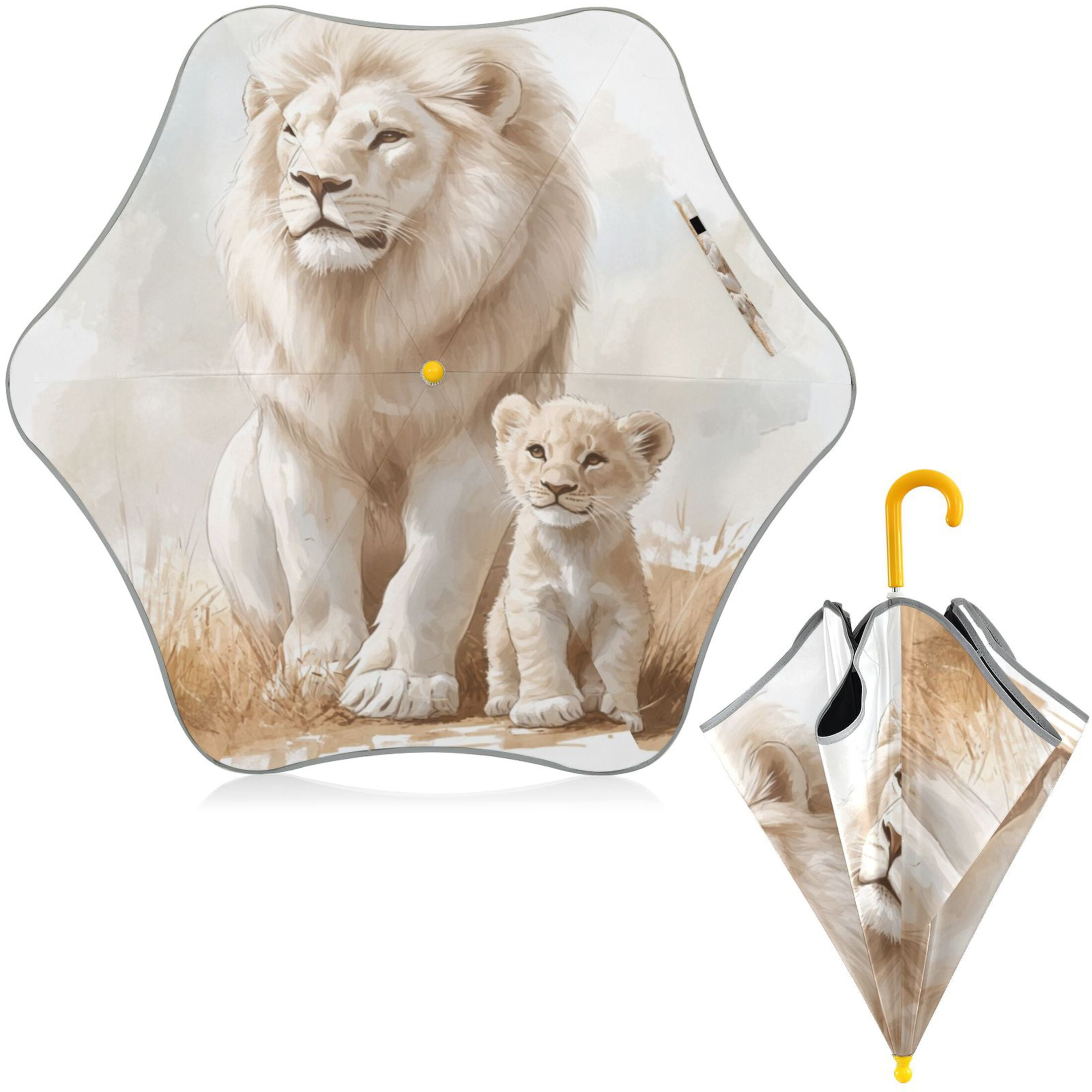 WOBOGO Lion and Its Cub Children's Umbrella Antipinch Push Switch ...