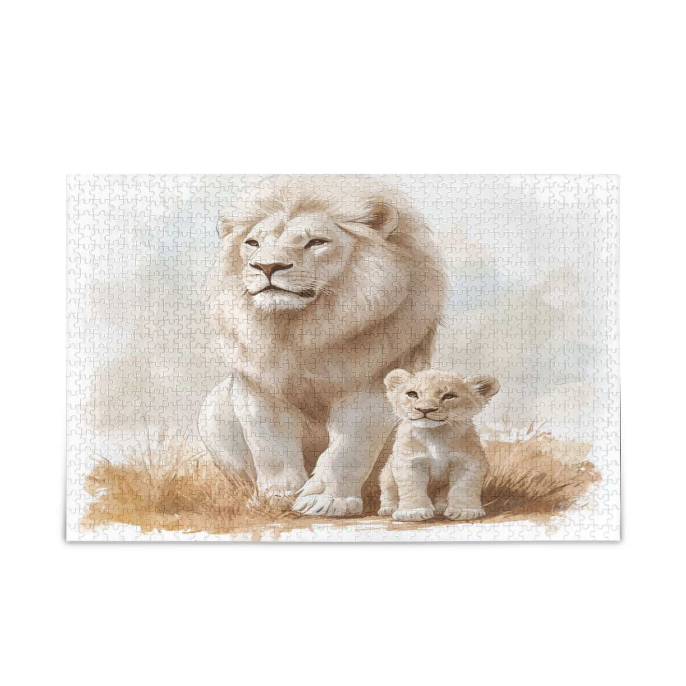WOBOGO Lion and Its Cub Puzzle Challenge 500 Piece Jigsaw Suitable for ...
