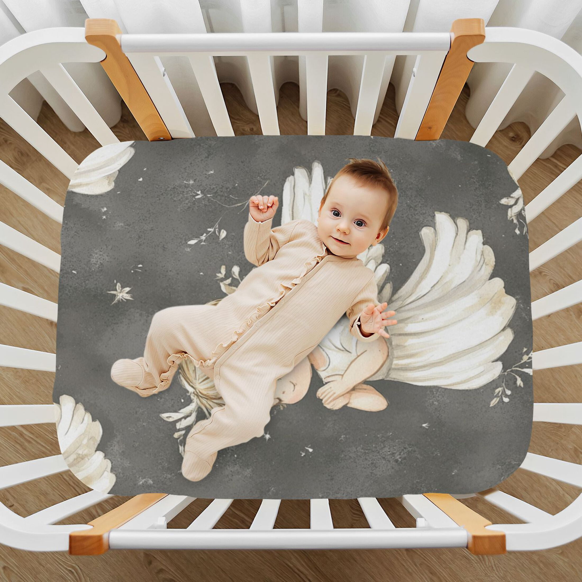 WOBOGO Little Angels with White Wings Pattern Baby Crib Sheets Super ...
