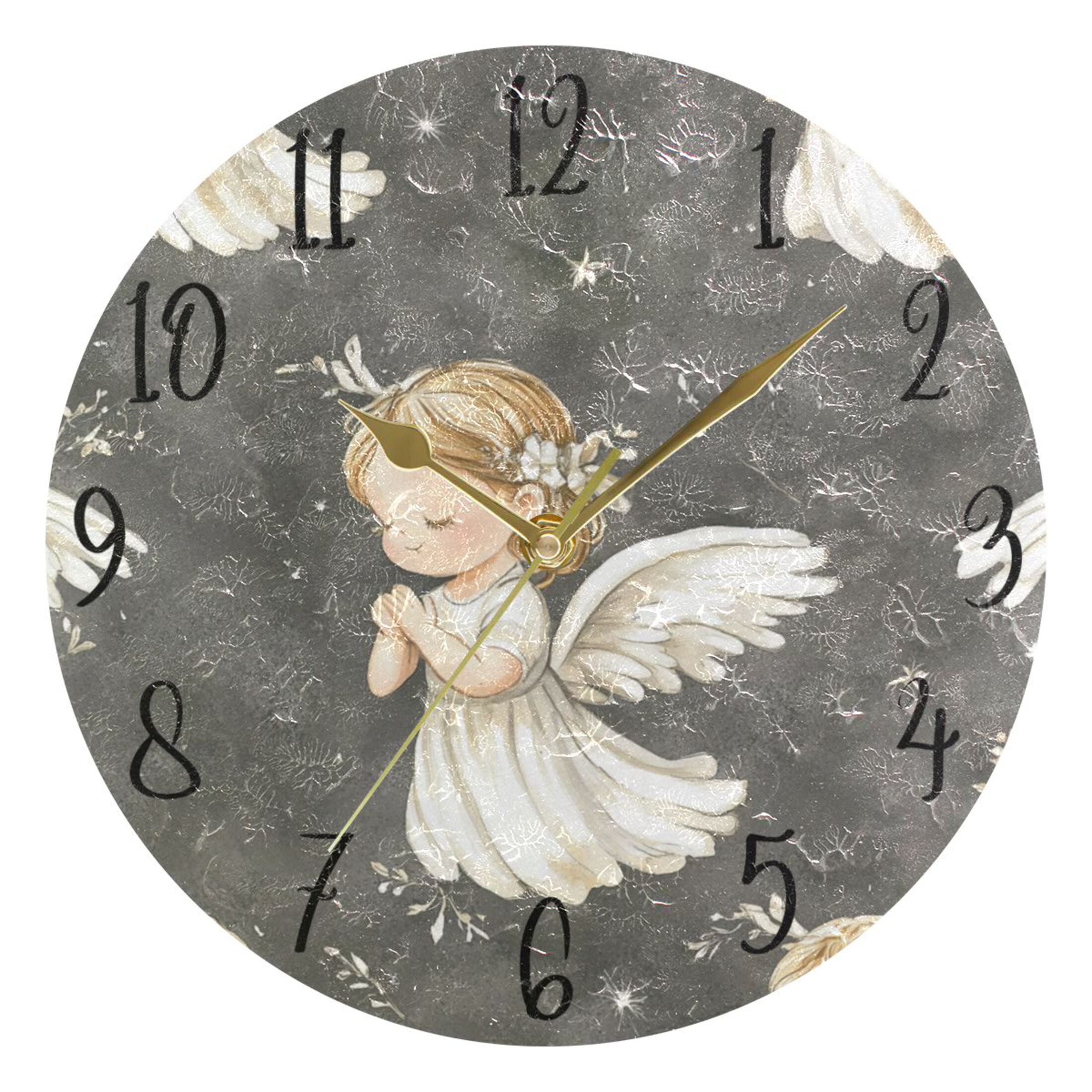 WOBOGO Little Angels with White Wings Pattern Wall Clock 10in Silent ...
