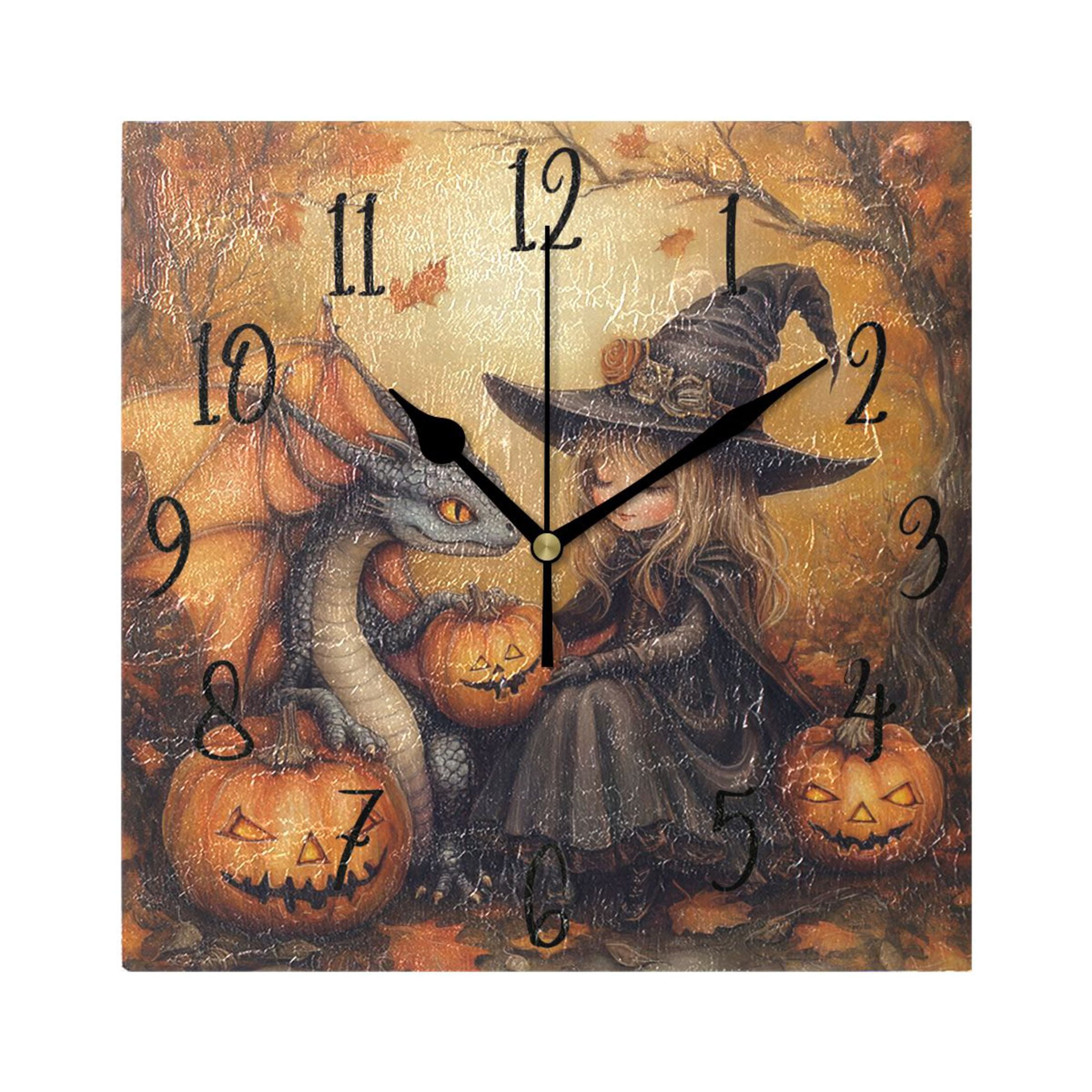 WOBOGO Little Witch and Her Dragon Wall Clock 7.78 Inch Battery ...