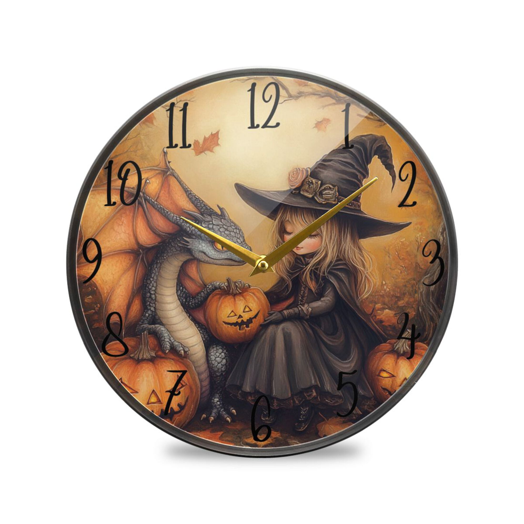 WOBOGO Little Witch and Her Dragon Acrylic Wall Clock Battery Operated ...