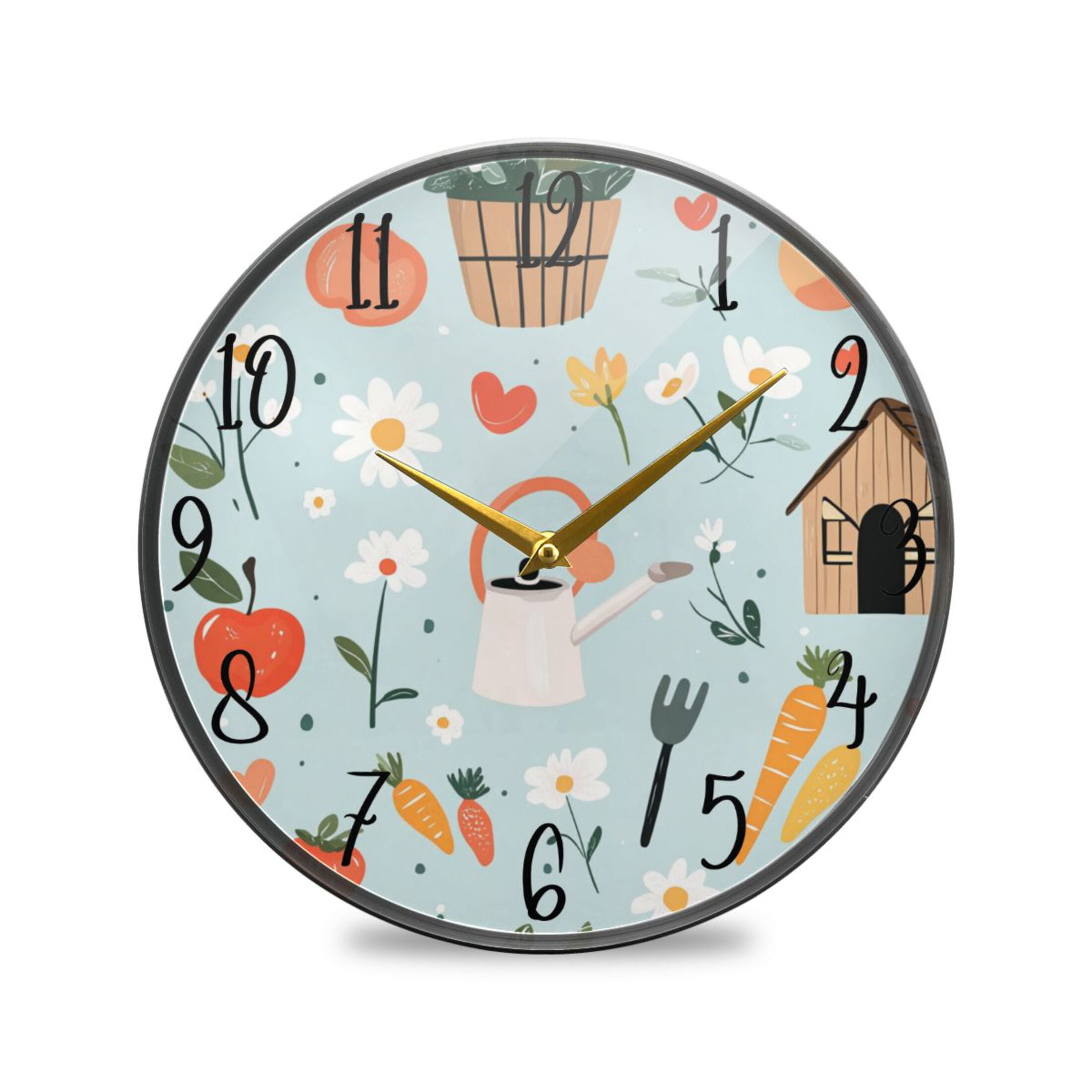 WOBOGO Log Cabin Apple Carrot Pattern Acrylic Wall Clock Battery ...