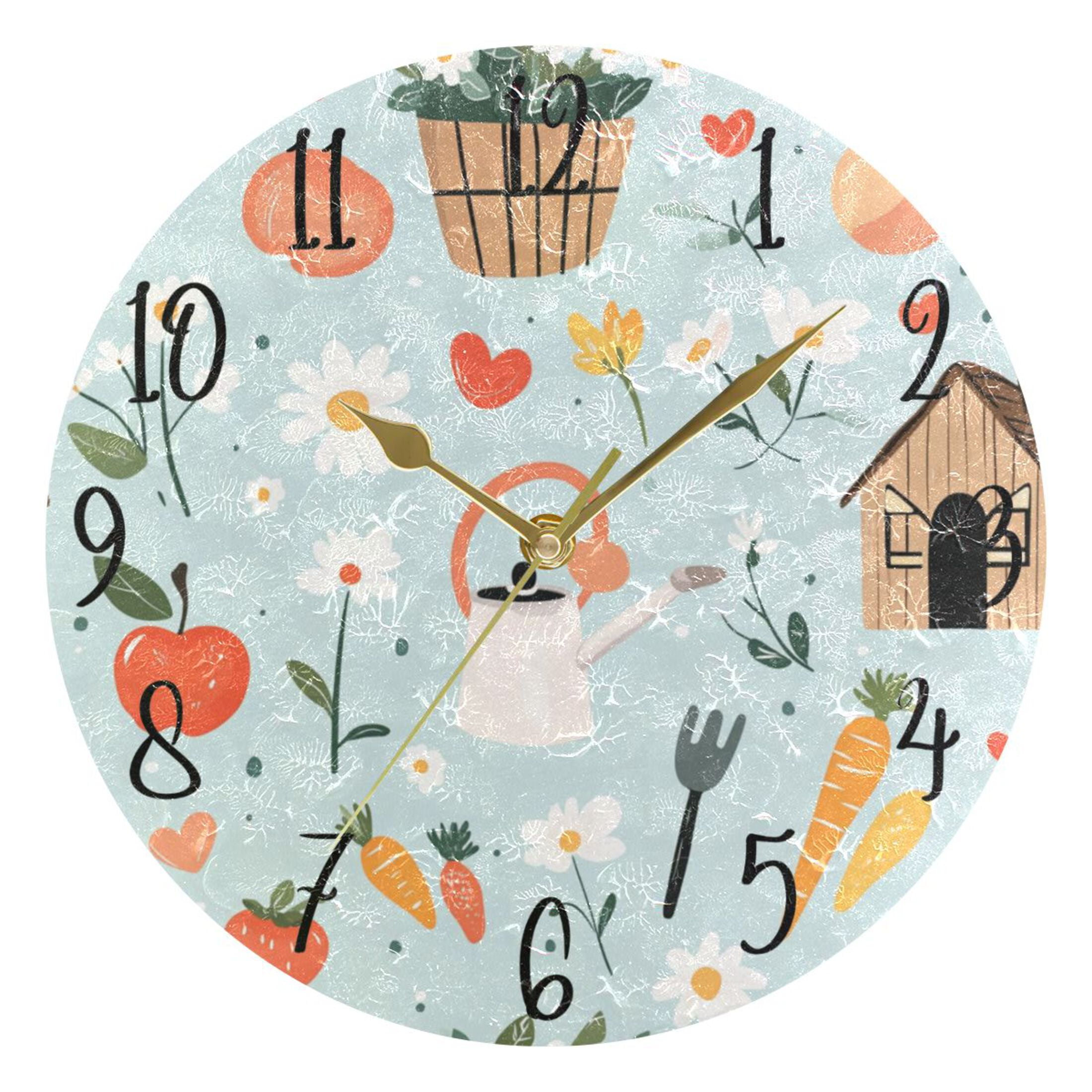 WOBOGO Log Cabin Apple Carrot Pattern Wall Clock 10in Silent Mechanism ...