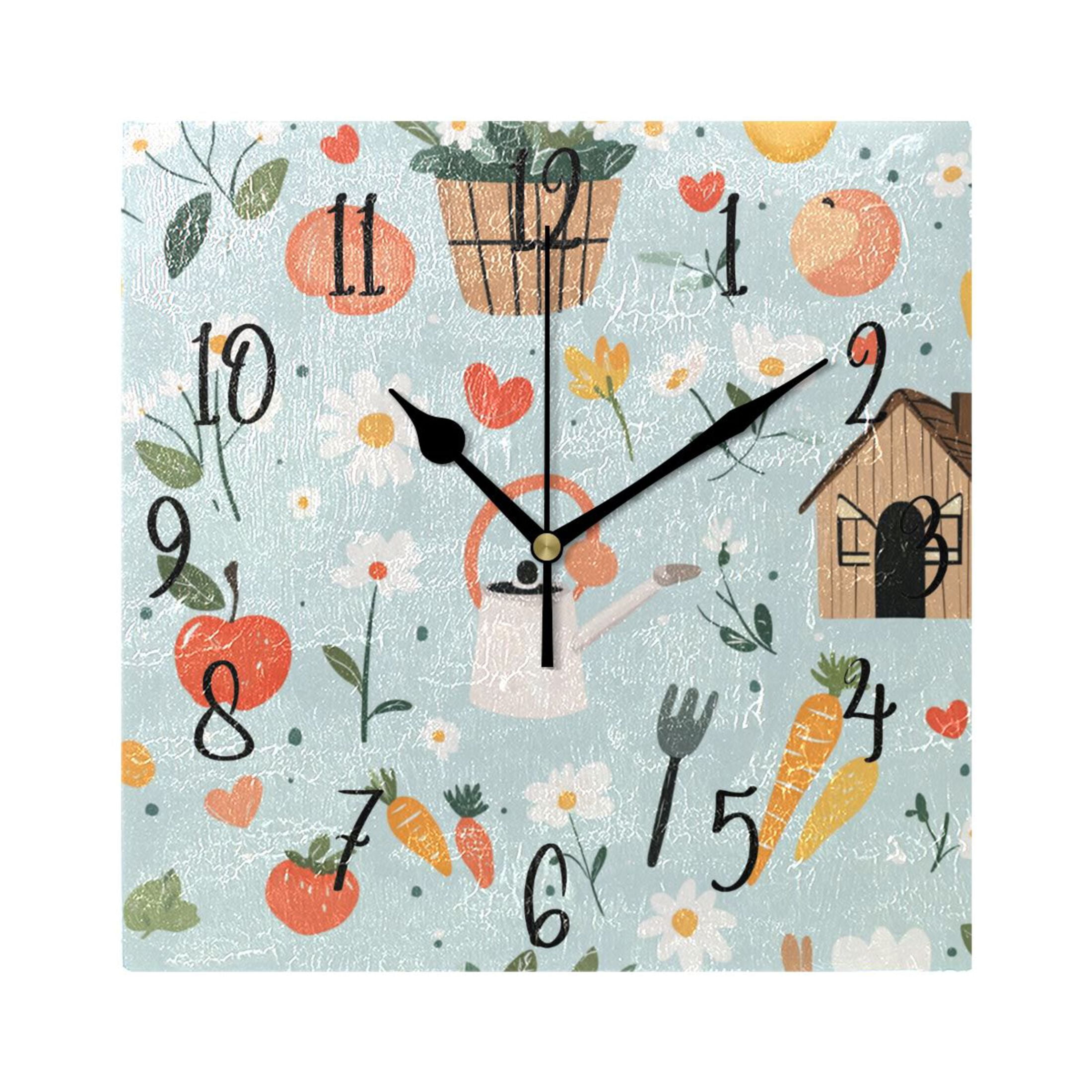 WOBOGO Log Cabin Apple Carrot Pattern Wall Clock 7.78 Inch Battery ...