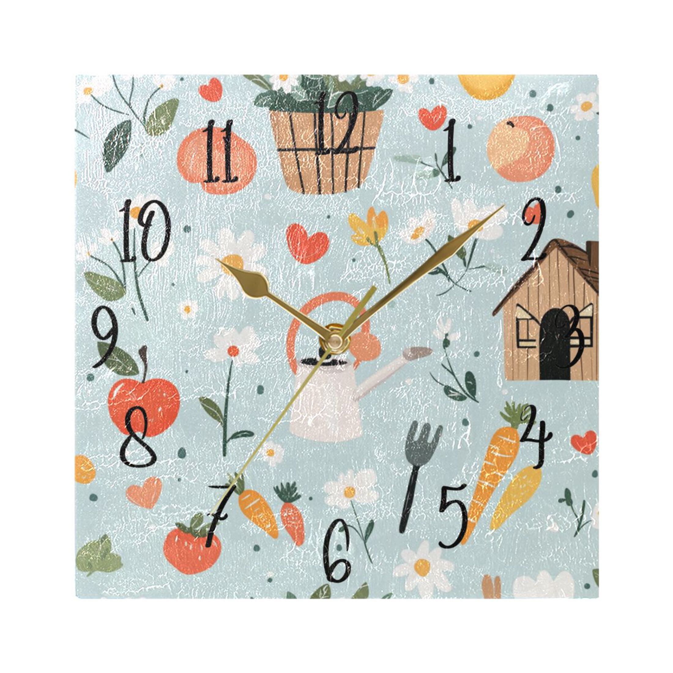 WOBOGO Log Cabin Apple Carrot Pattern Wall Clock 7.78 Inch Battery ...