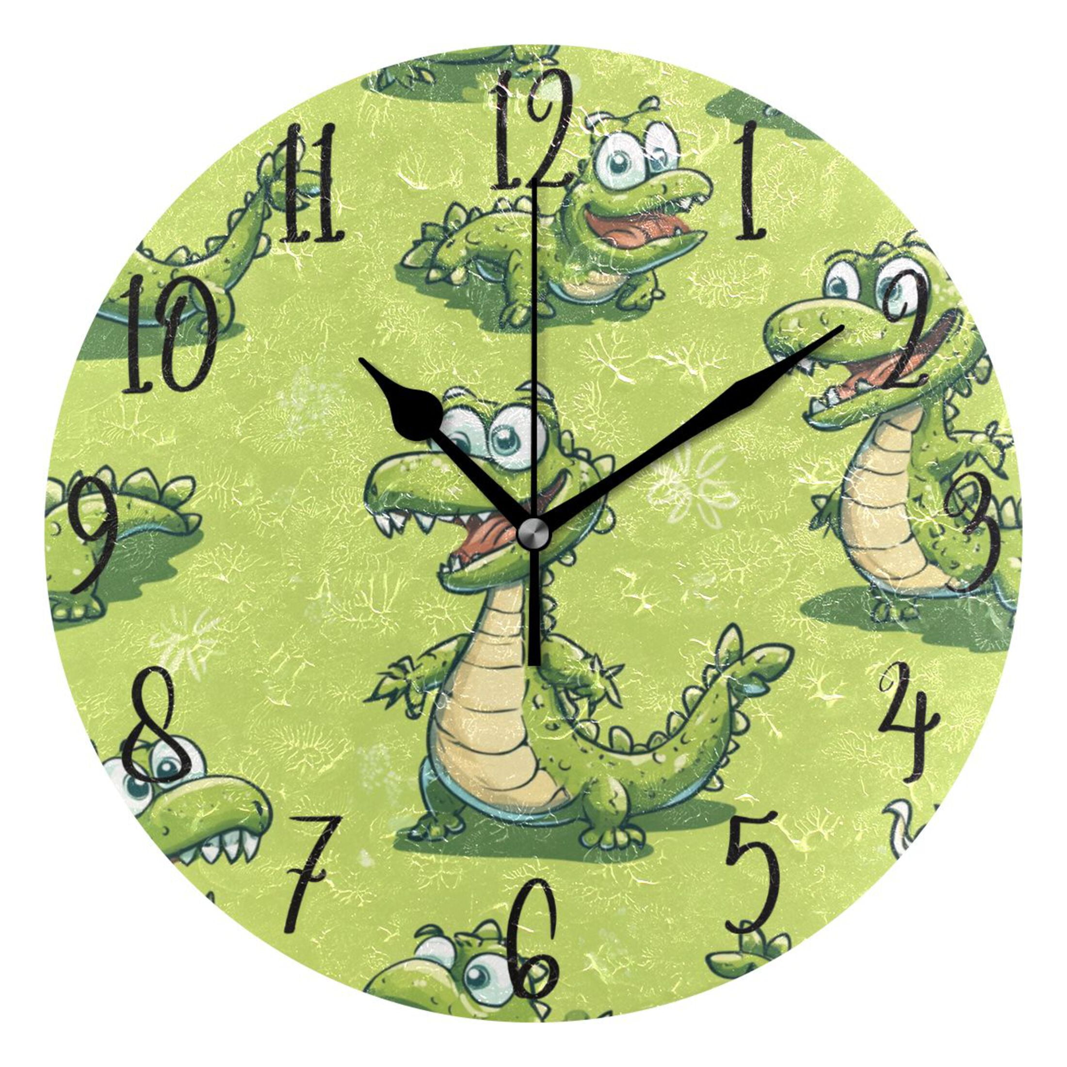 WOBOGO Lovely Cartoon Crocodile Wall Clock 10in Silent Mechanism ...