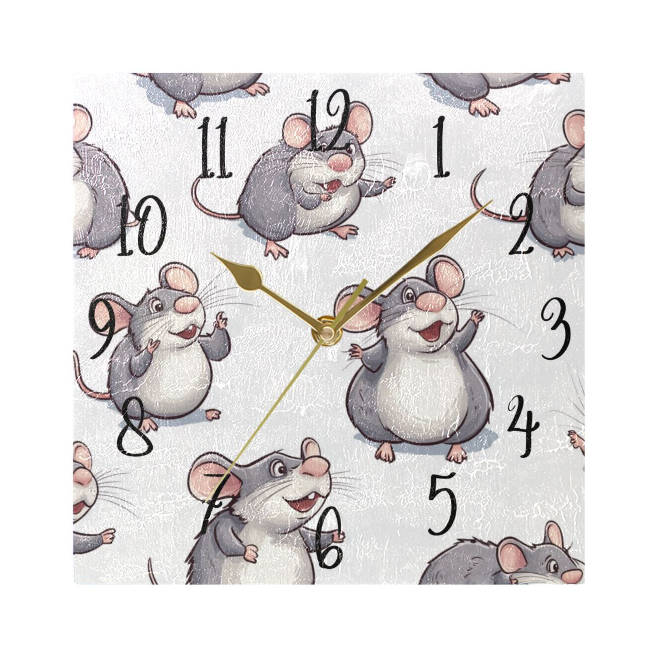 WOBOGO Lovely Cartoon Rat Wall Clock 7.78 Inch Battery Operated Silent ...