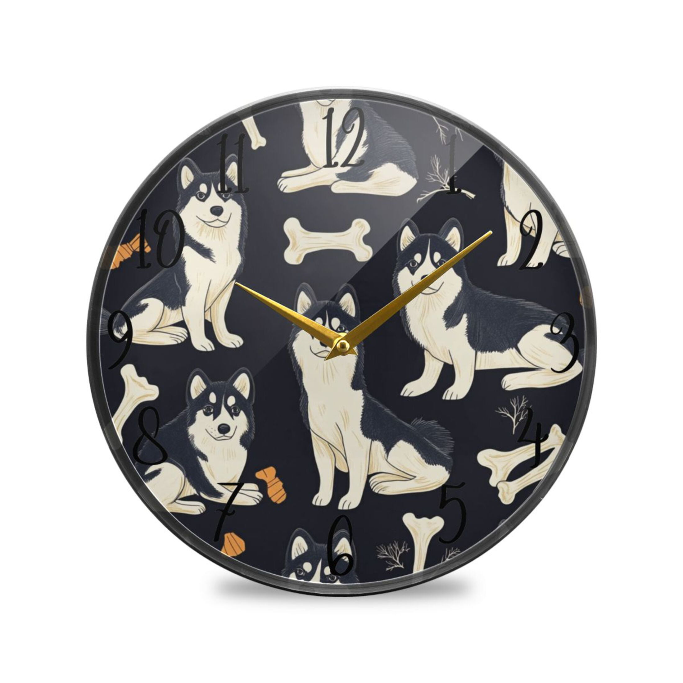 WOBOGO Lovely Husky Acrylic Wall Clock Battery Operated 11.9in Silent ...