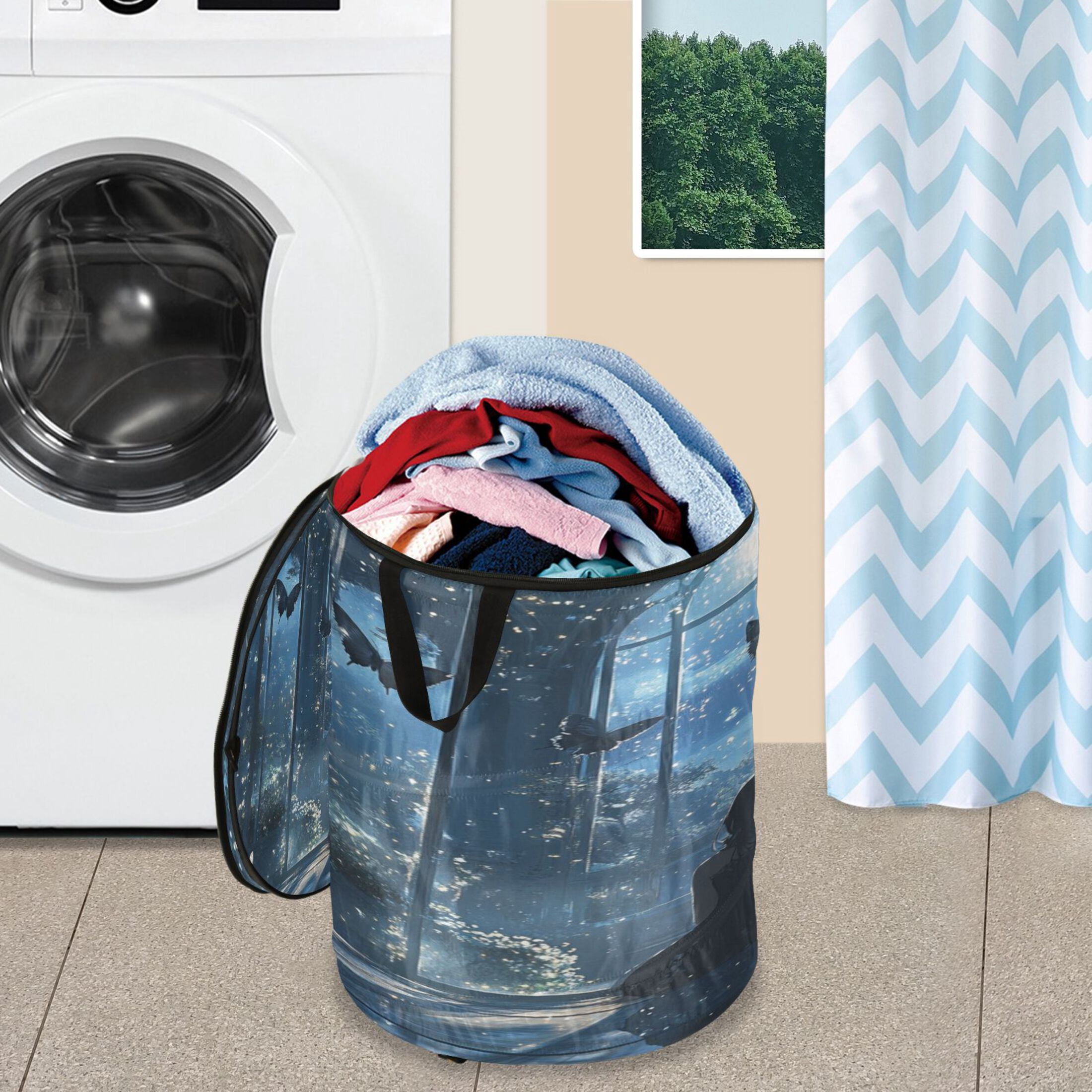 WOBOGO Maiden Gazing at Night View Foldable Laundry Baskets with Carry ...