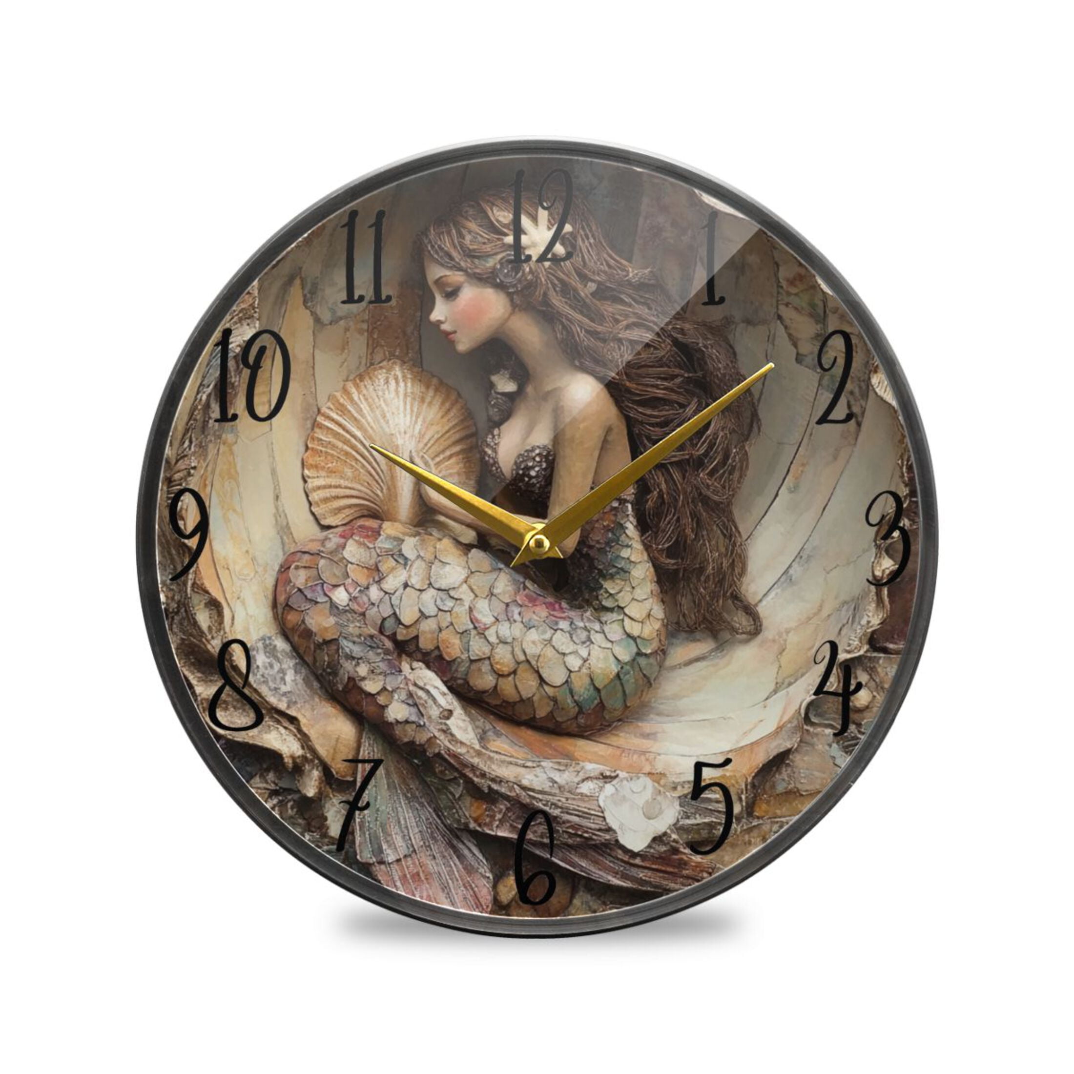 WOBOGO Mermaid Inside The Shell Acrylic Wall Clock Battery Operated 11 ...