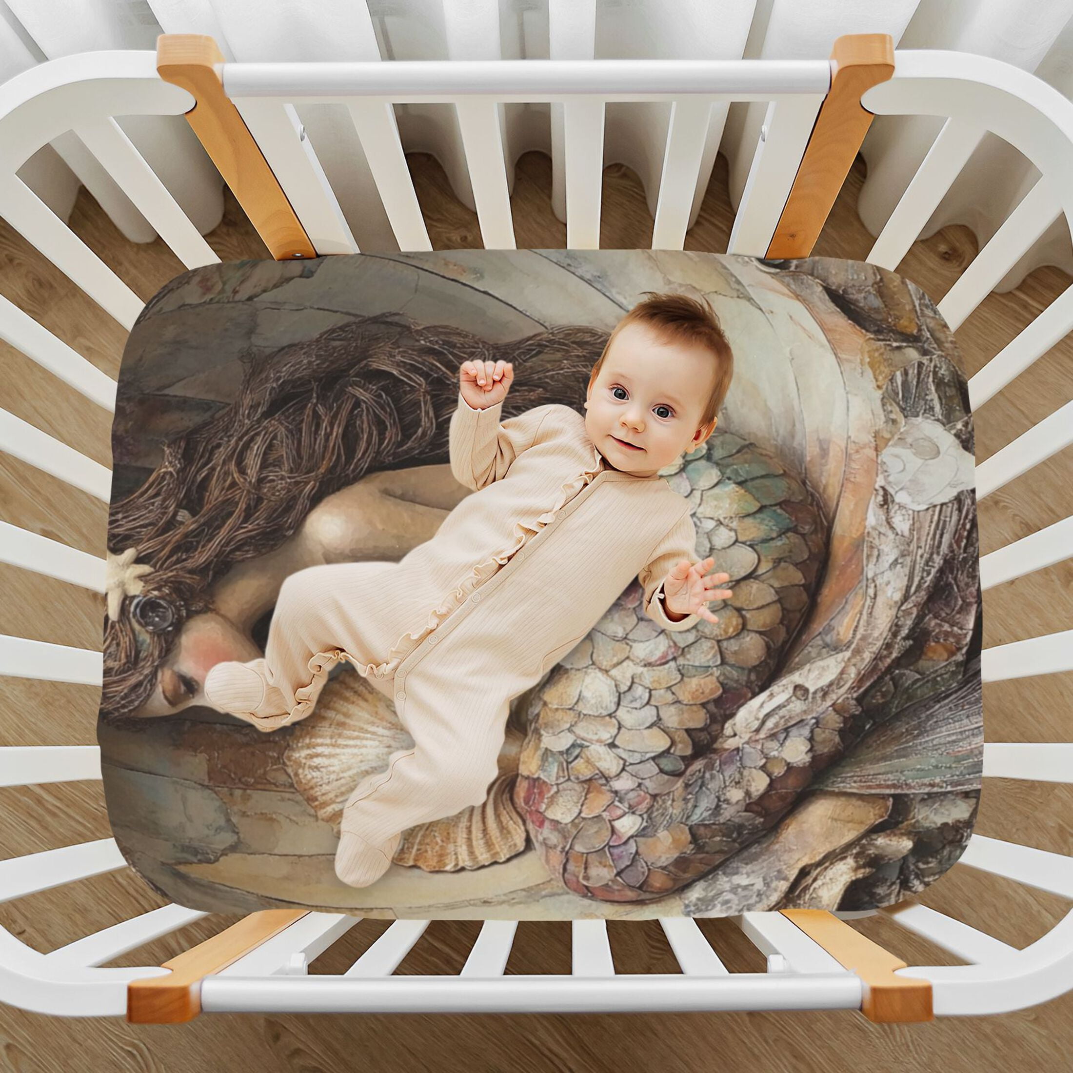 WOBOGO Mermaid Inside The Shell Baby Crib Sheets Super Soft Microfiber ...