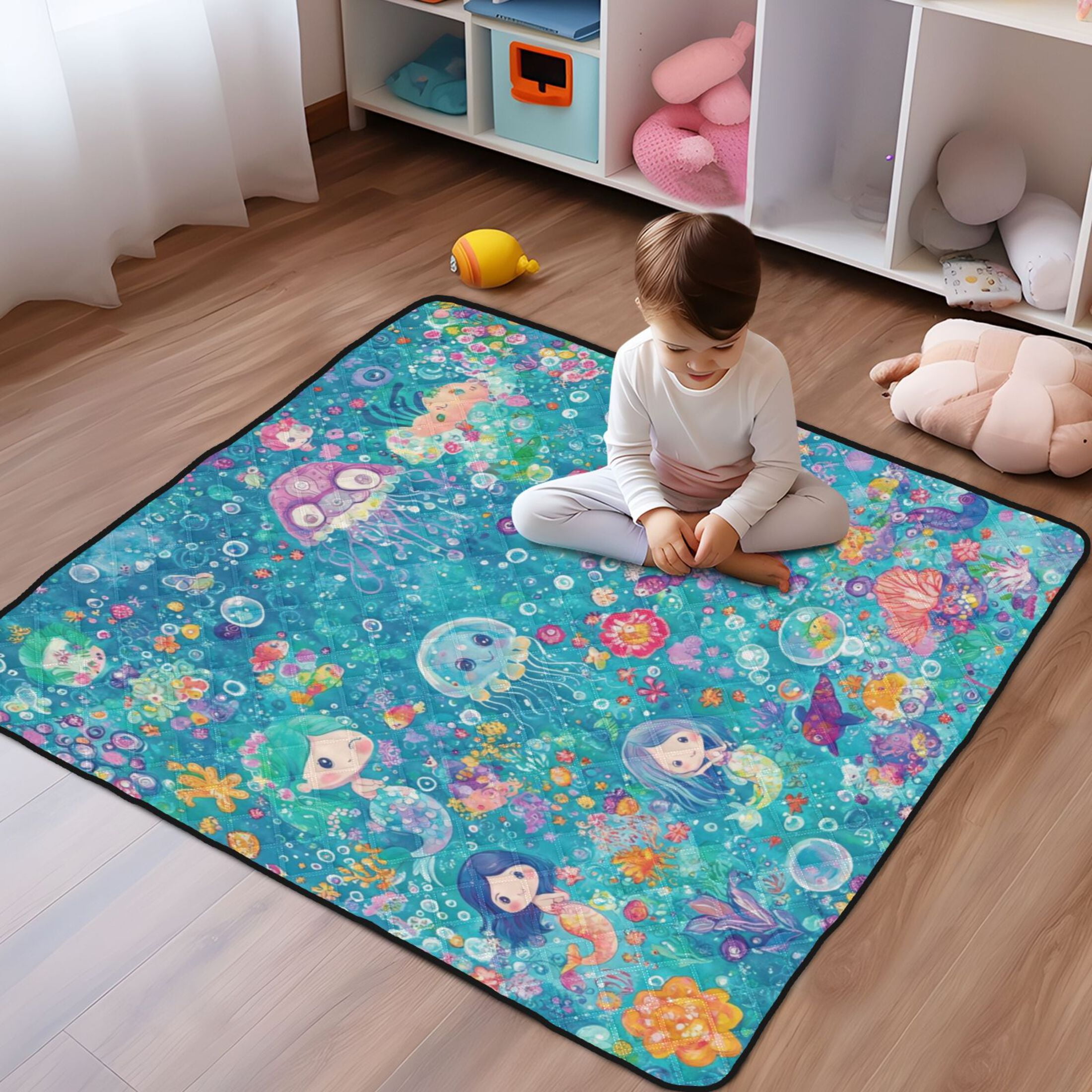 WOBOGO Mermaid Jellyfish Colorful Patterns Baby Playmats Extra Large ...