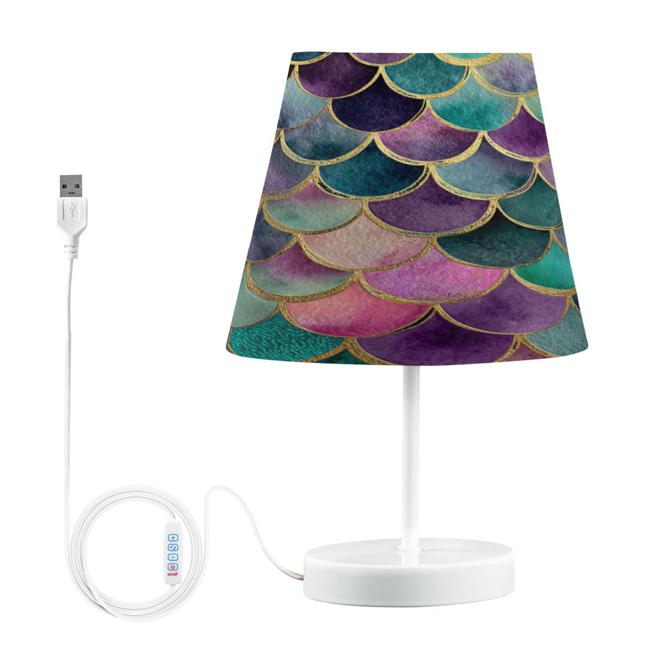 WOBOGO Mermaid Scales Table Lamps Bedroom 3-Speed Dimmable Farm Style ...