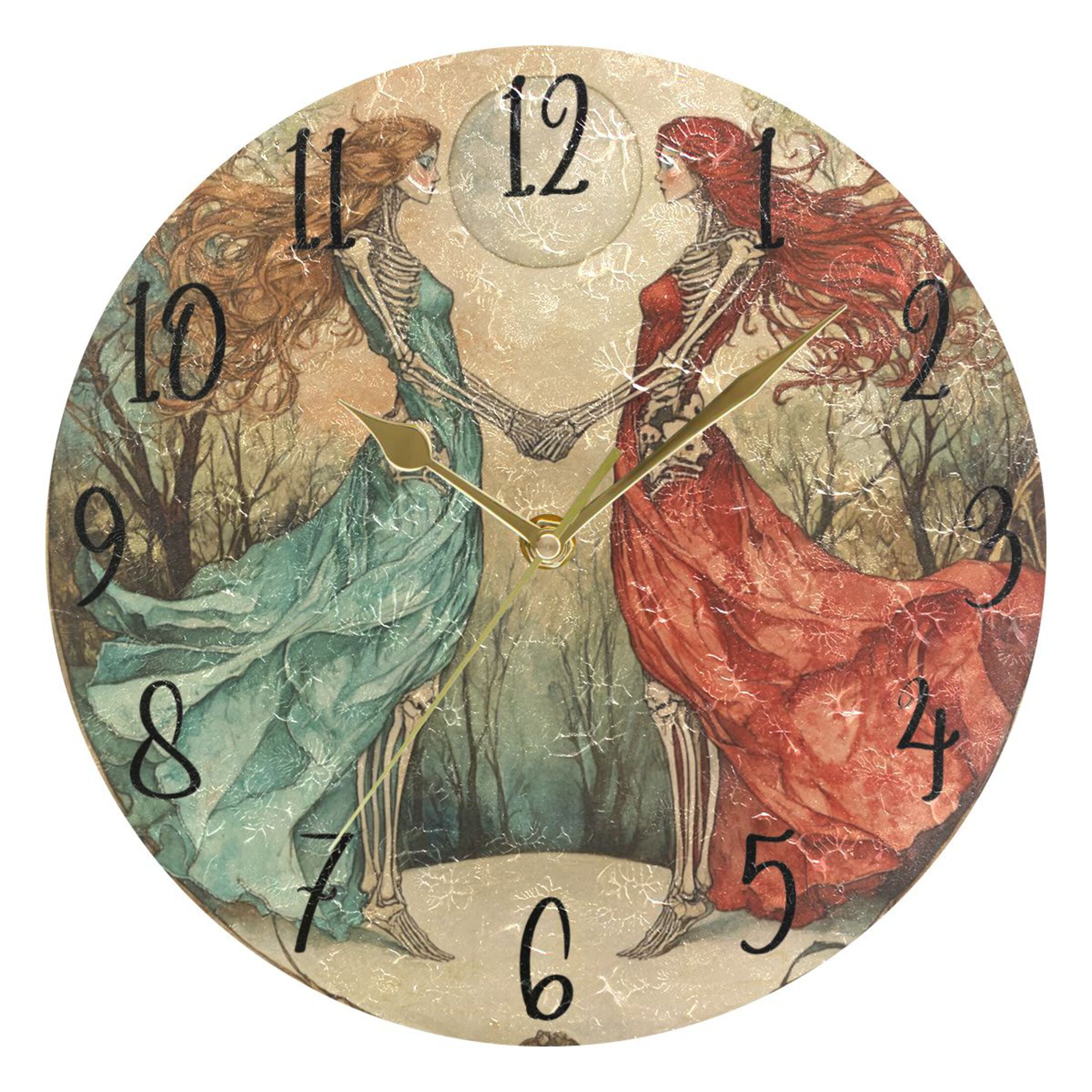 WOBOGO Mirror Image Bone Lady Wall Clock 10in Silent Mechanism Battery ...