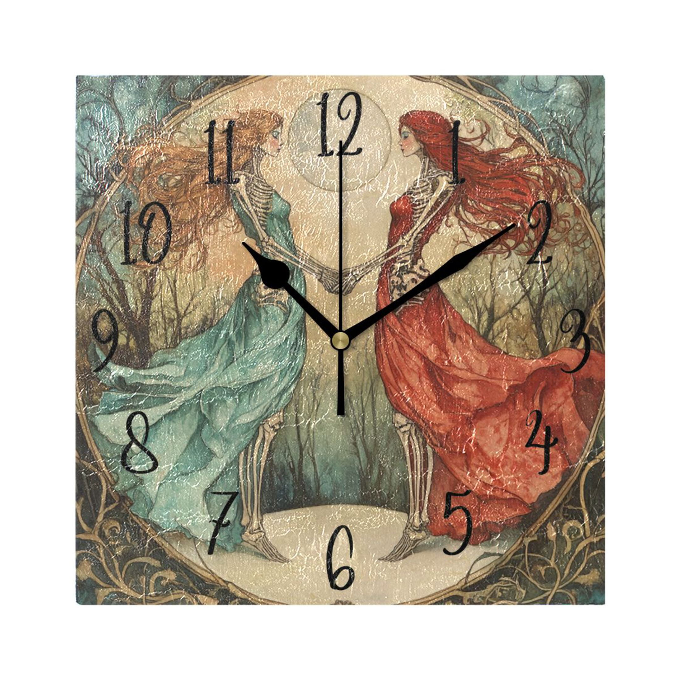WOBOGO Mirror Image Bone Lady Wall Clock 7.78 Inch Battery Operated ...