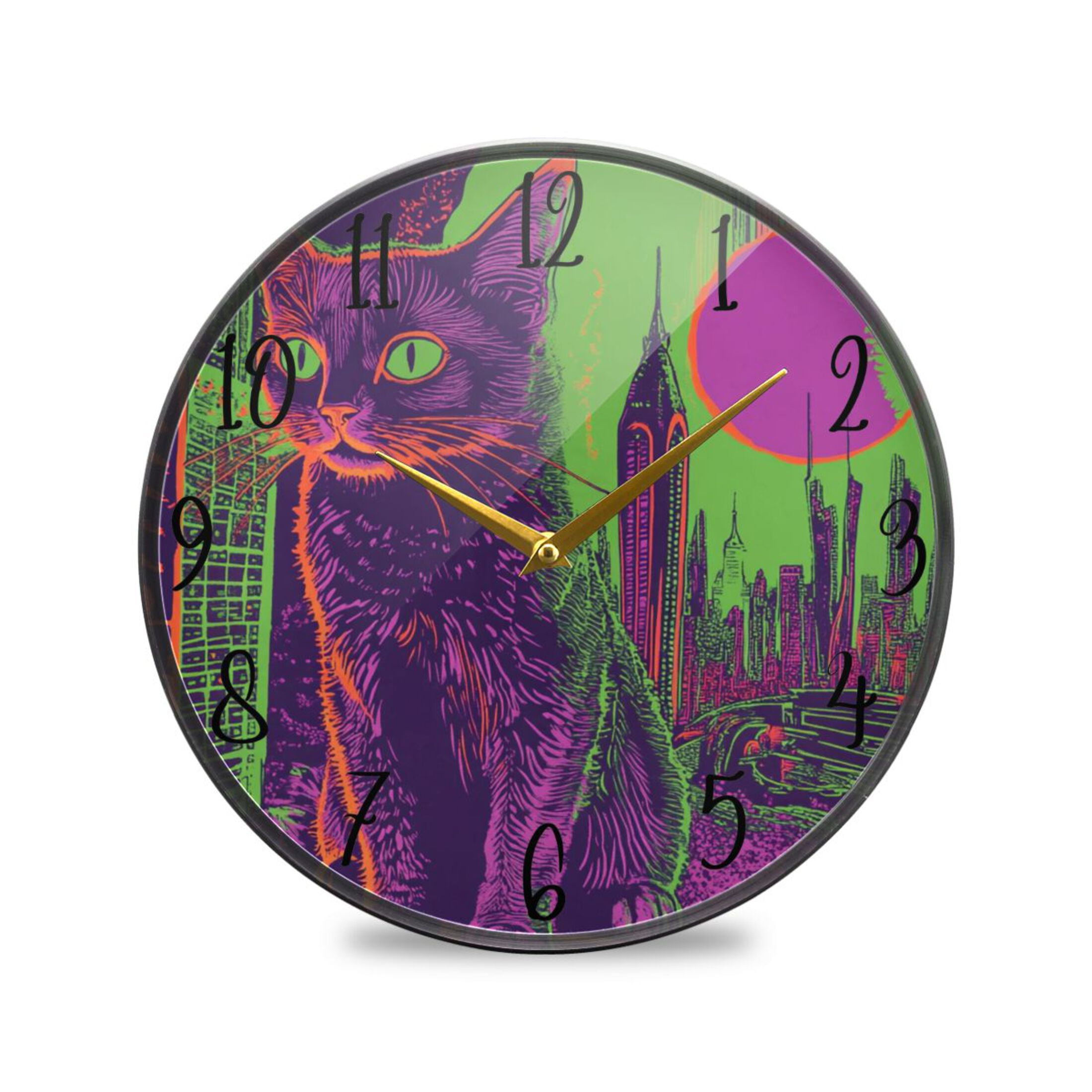 WOBOGO Moebius Cat Acrylic Wall Clock Battery Operated 9.5in Silent No ...