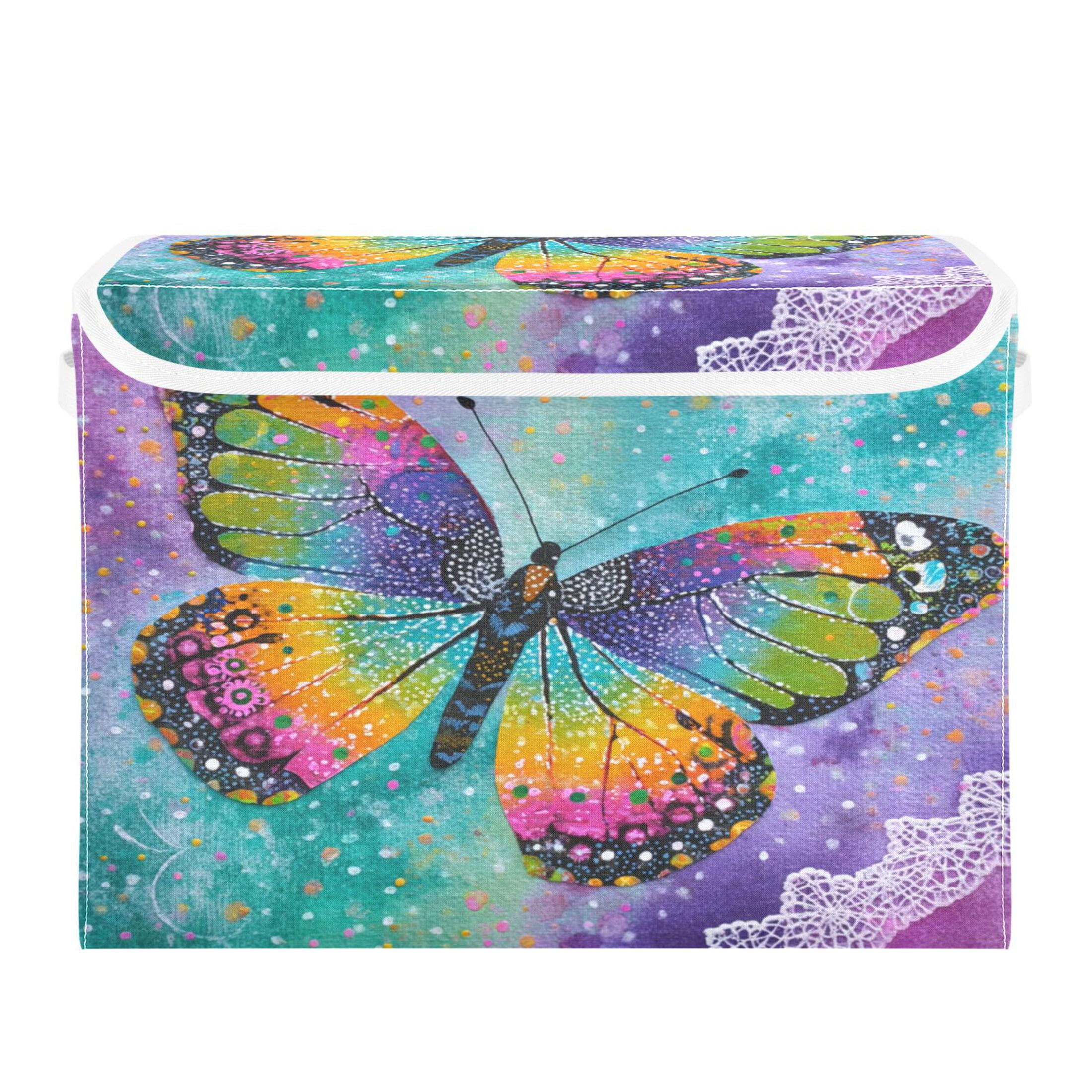 WOBOGO Monarch Butterfly Large Collapsible Storage Box Flip Lid Fabric ...